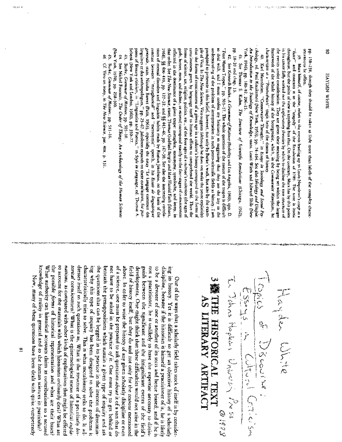 HIST 101: The Historical Text as Literary Artifact - Hayden White Notes ...