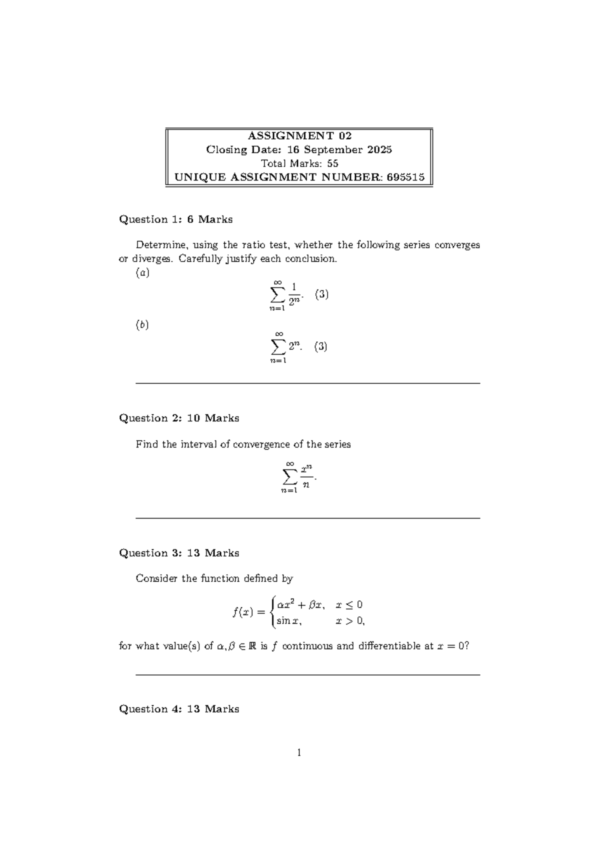 Assignment 2: Series Convergence & Continuity Analysis MAT2613 - Studocu
