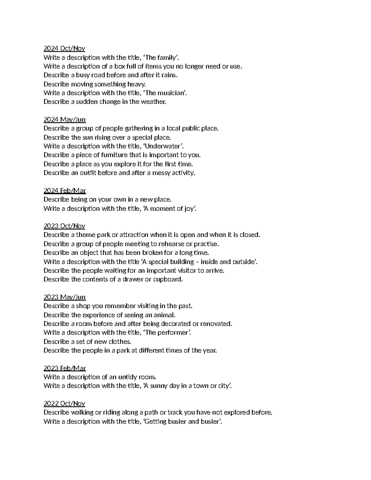 Igcse English Prompt: Descriptive Writing Exercises and Themes - Studocu