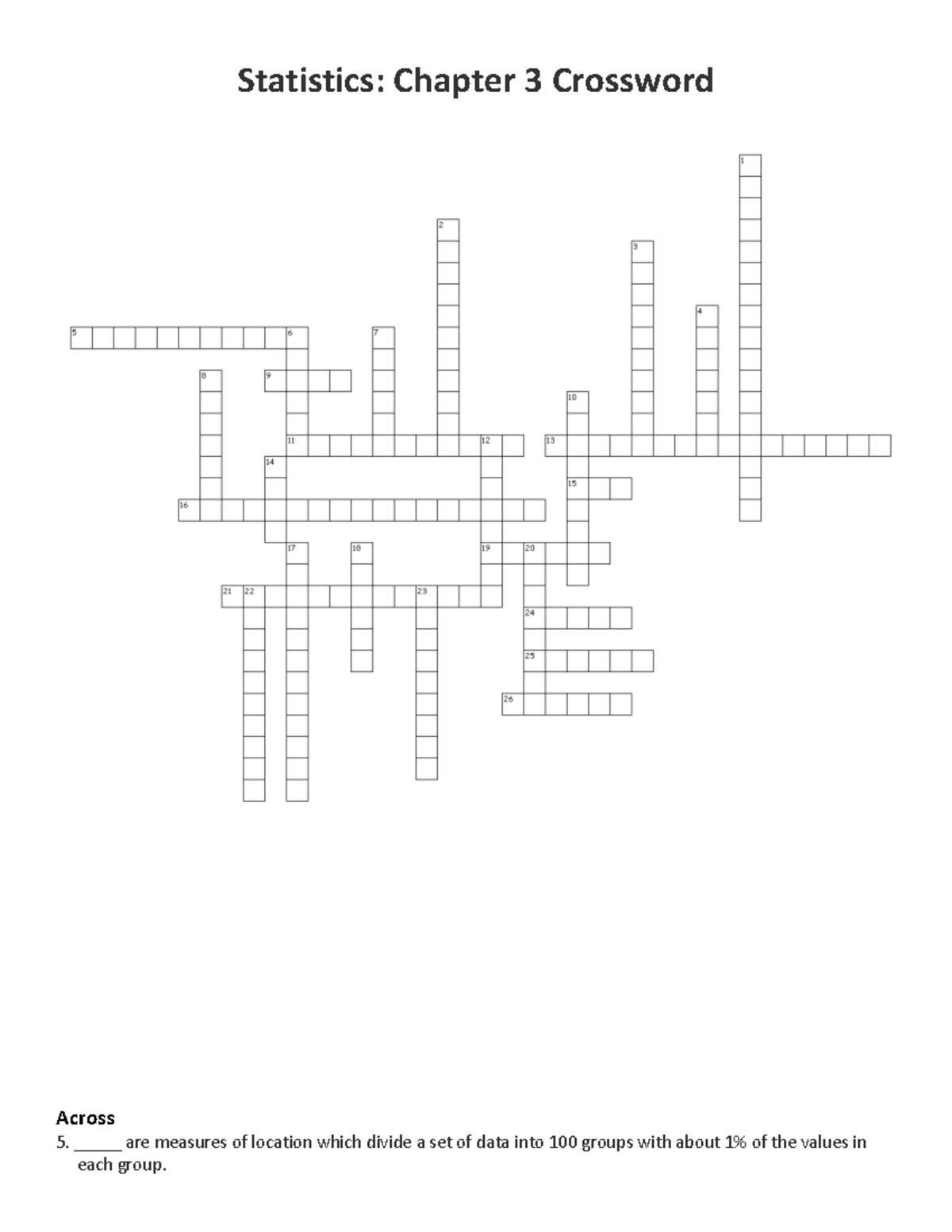 Statistics CH3 Crossword - Vocabulary Review - Studocu