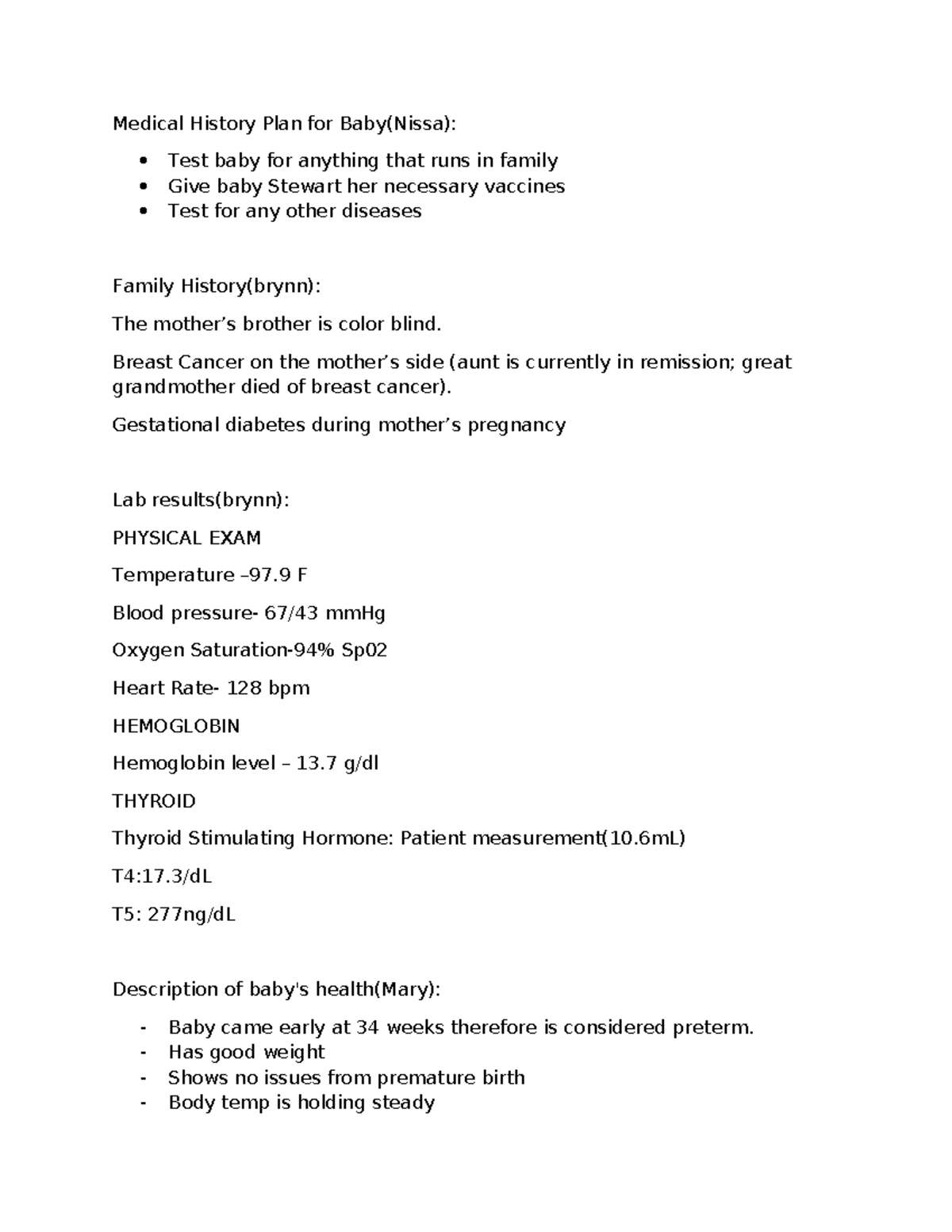 Medical History & Care Plan for Ba Stewart (2.3.1) - Studocu