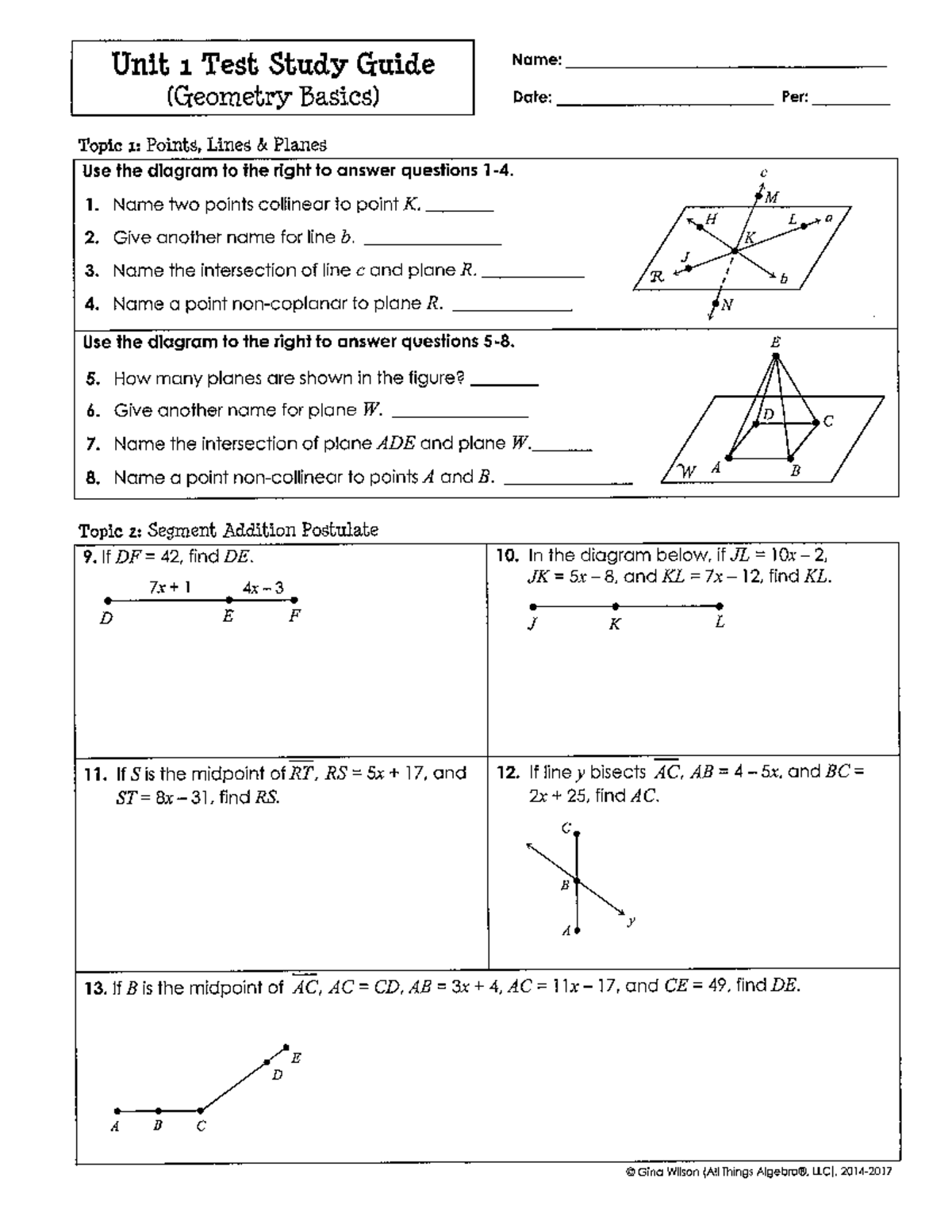 Geometry Basics Unit 1 Test Study Guide - Studocu