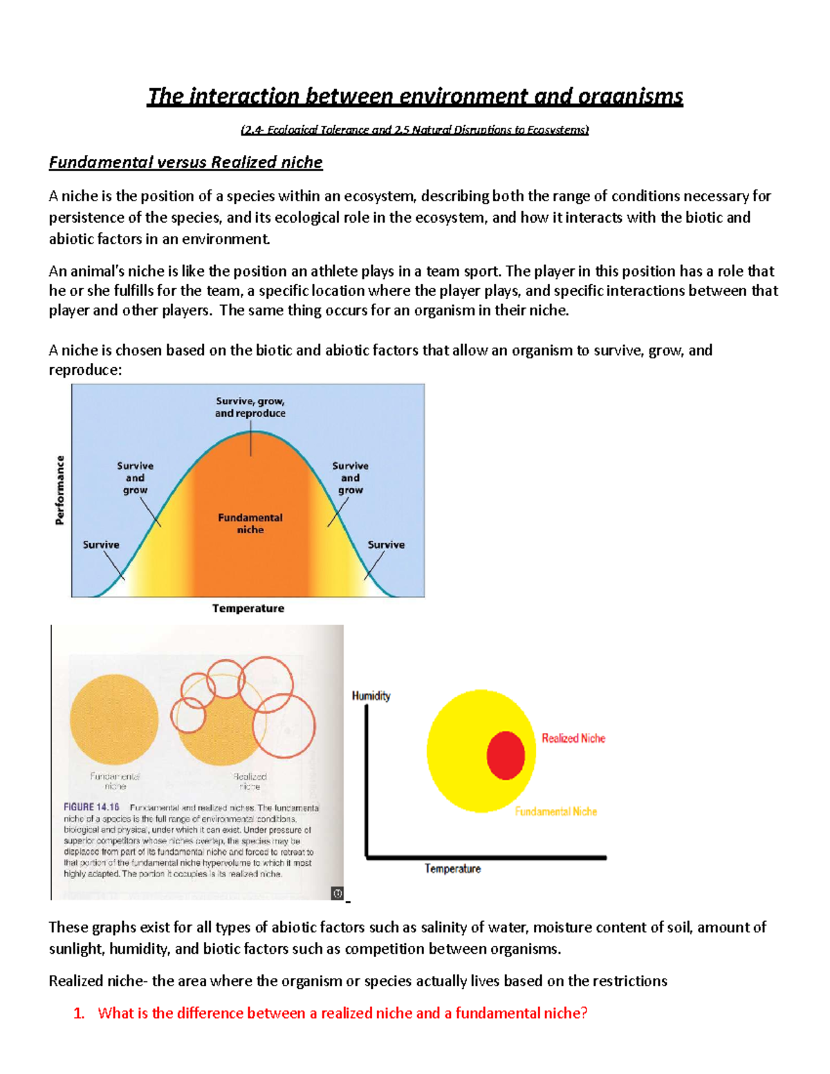 Interaction of organisms and the environment - The interaction between ...