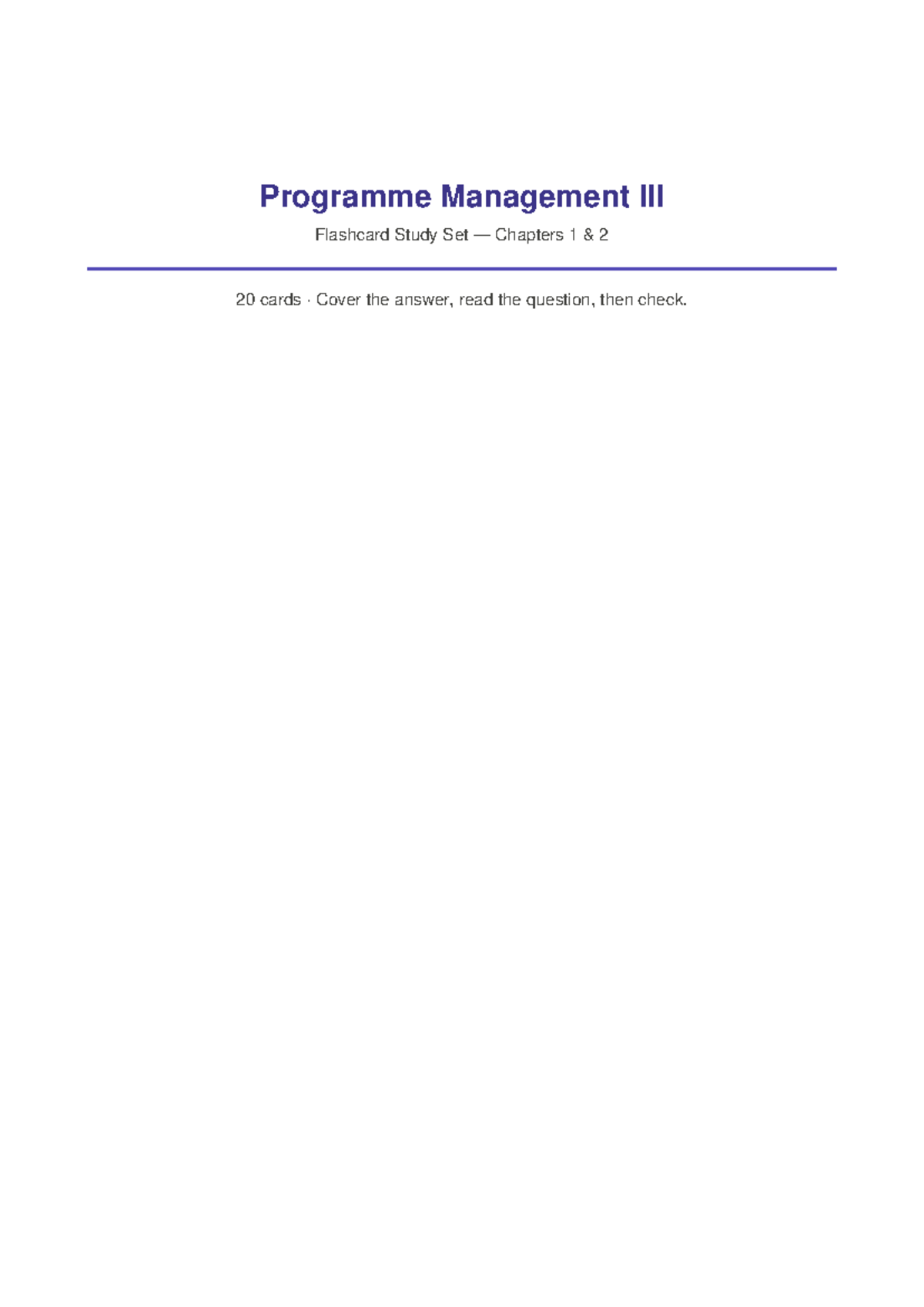 PM3 Flashcards: Programme Management Study Set for Chapters 1 & 2 - Studocu