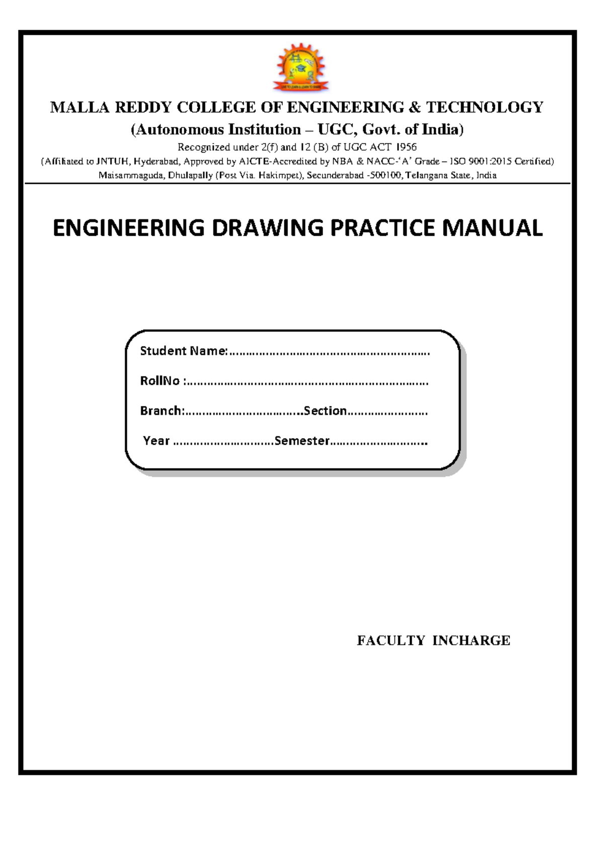 Engineering Drawing Practice Manual for 1st Year B.Tech (MRCET) - Studocu