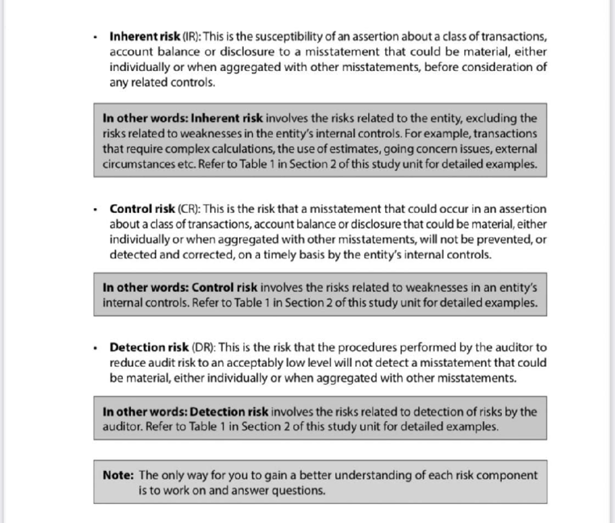 Risk indicators - Summary Auditing Theory and Practice - Inherent risk ...
