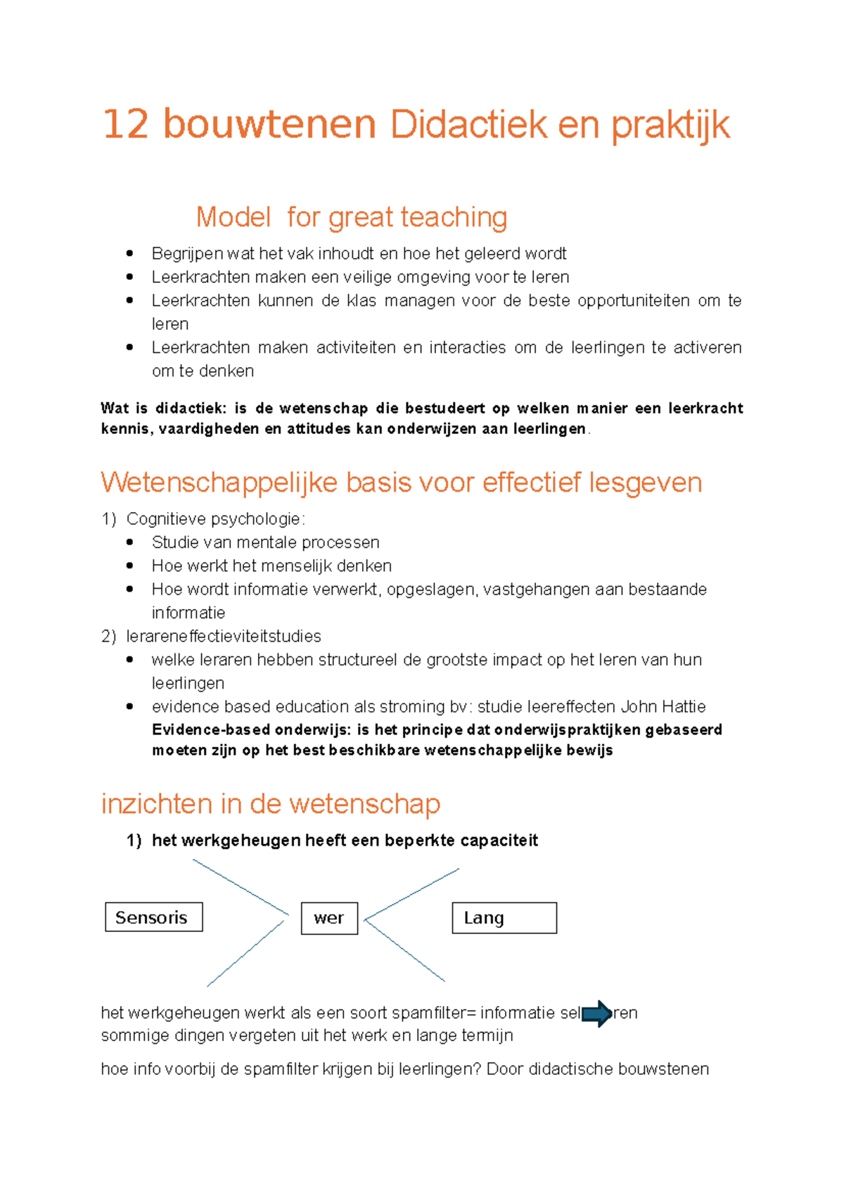12 Bouwstenen Didactiek en Praktijk: Effectief Lesgeven en Leren - Studocu