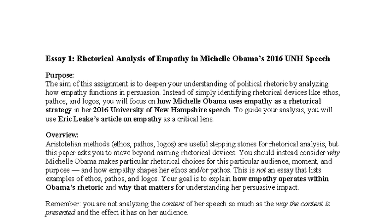 Rhetorical Analysis of Empathy in Michelle's 2016 UNH Speech (Rhet. 101 ...