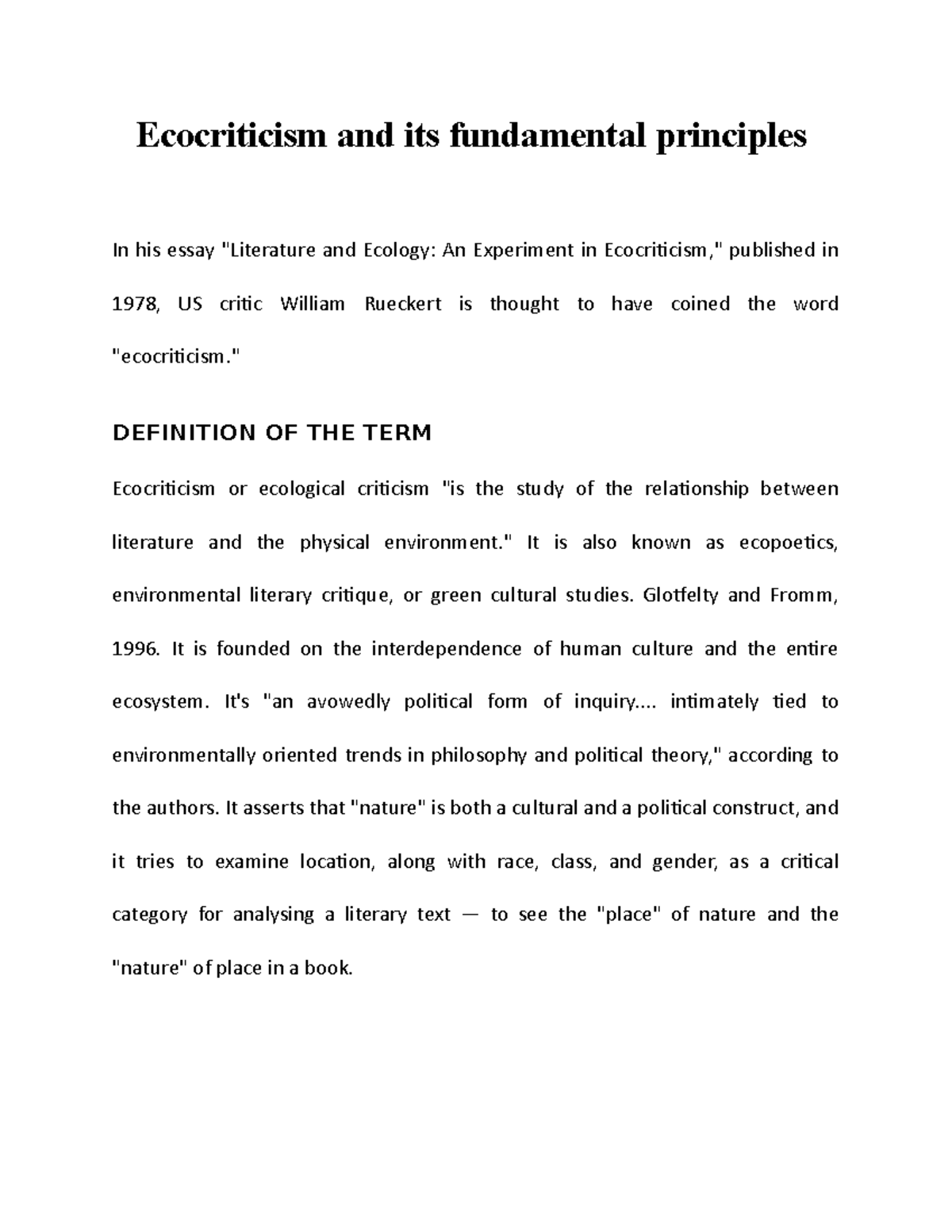 Ecocriticism 101: Key Principles and Literary Connections - Studocu