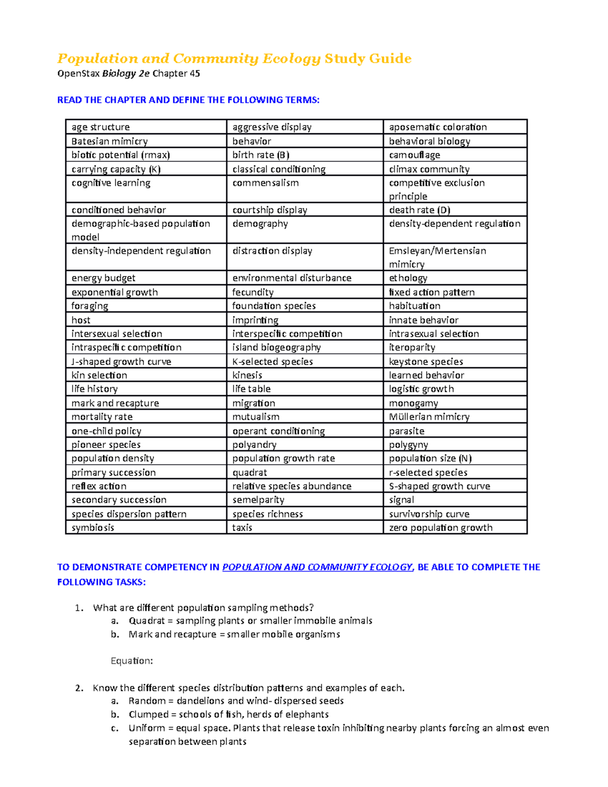 Ch 45 Population and Community Ecology Study Guide & Key Concepts - Studocu