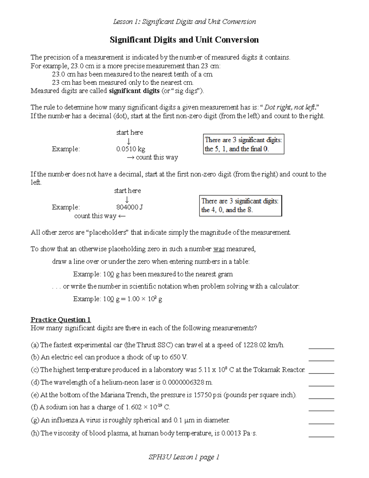 Significant Digits and Unit Conversion - Studocu