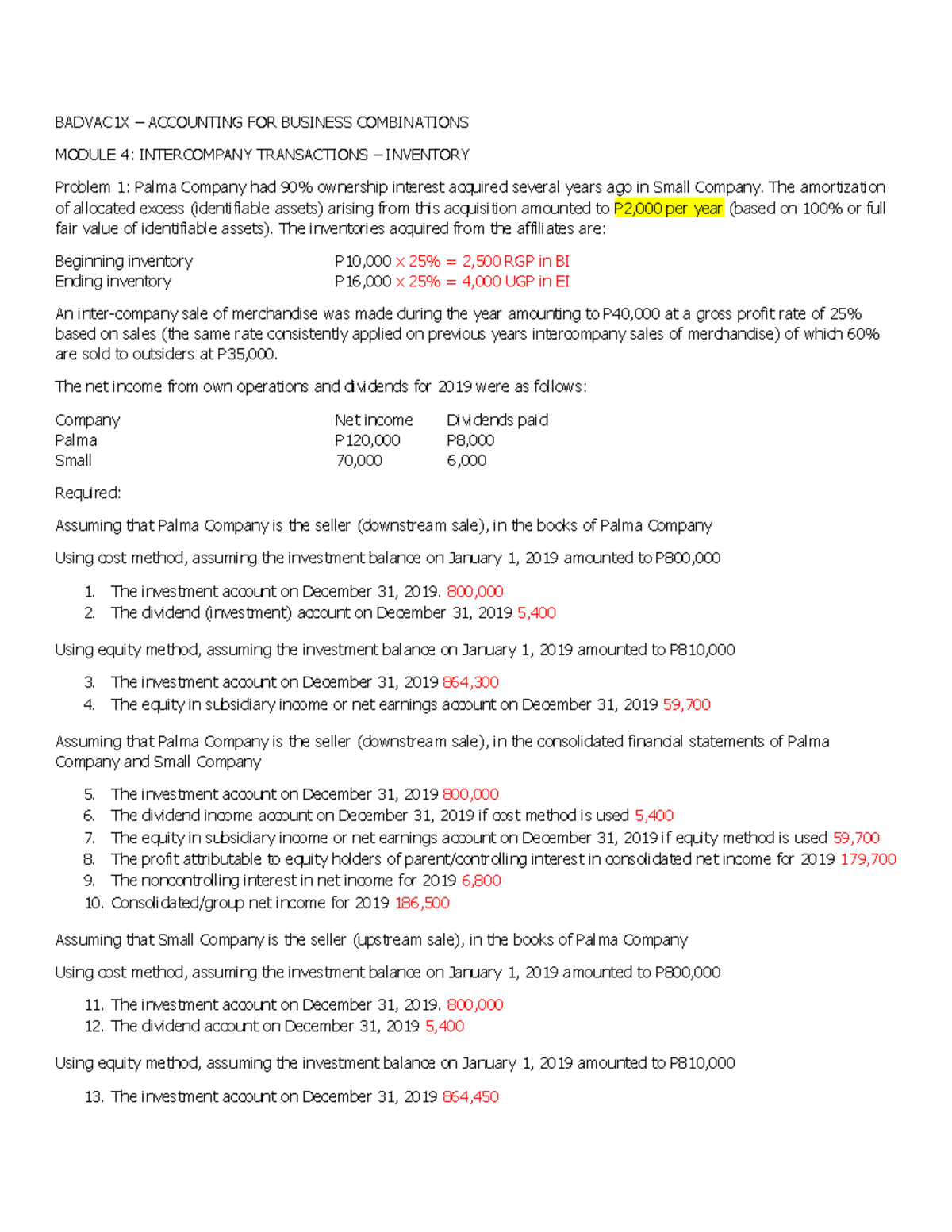 BADVAC1X ACCOUNTING FOR BUSINESS COMBINATIONS MOD 4: INTERCOMPANY INVENTORY - Studocu