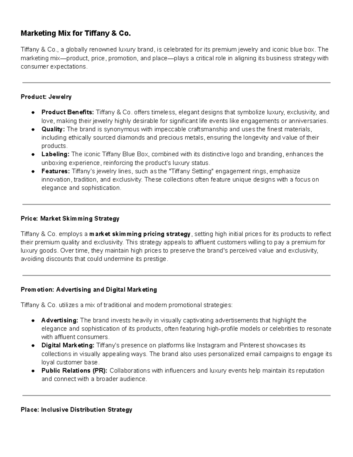 Marketing Mix for Tiffany & Co - Marketing Mix for Tiffany & Co ...