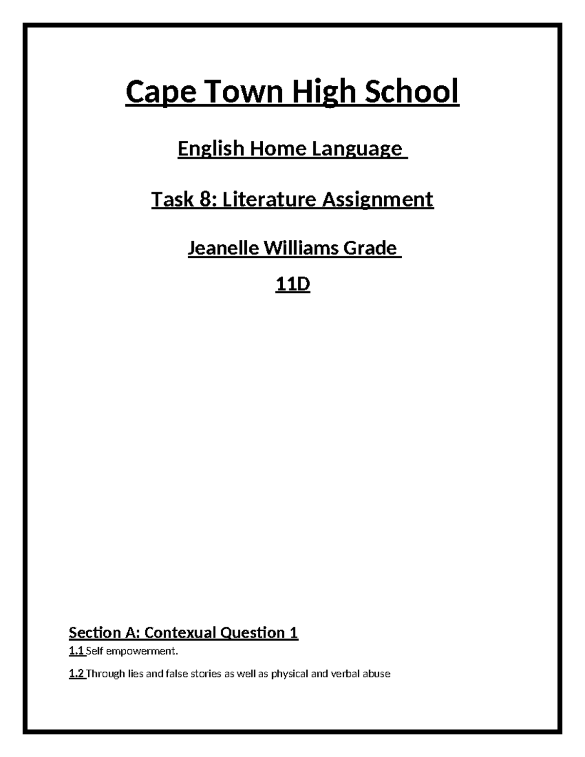 English HL Task 8: Literature Analysis of Self-Empowerment and Identity ...