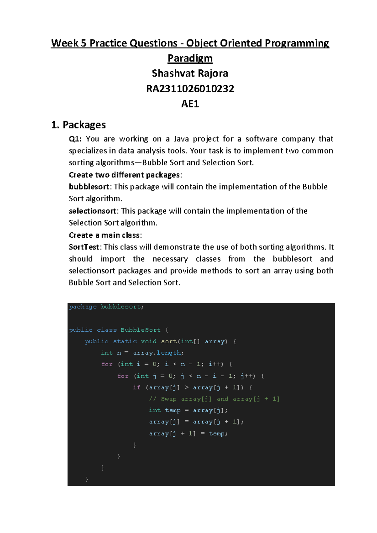 Week 6 Practice Questions: Object-Oriented Programming RA2311026010232 ...