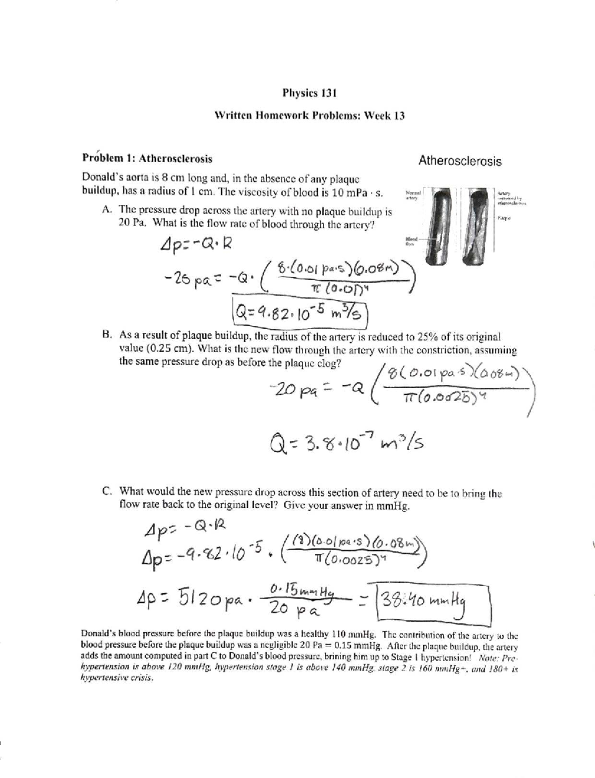 Physics 131 Written Homework: Week 13 Problems on Blood Flow ...