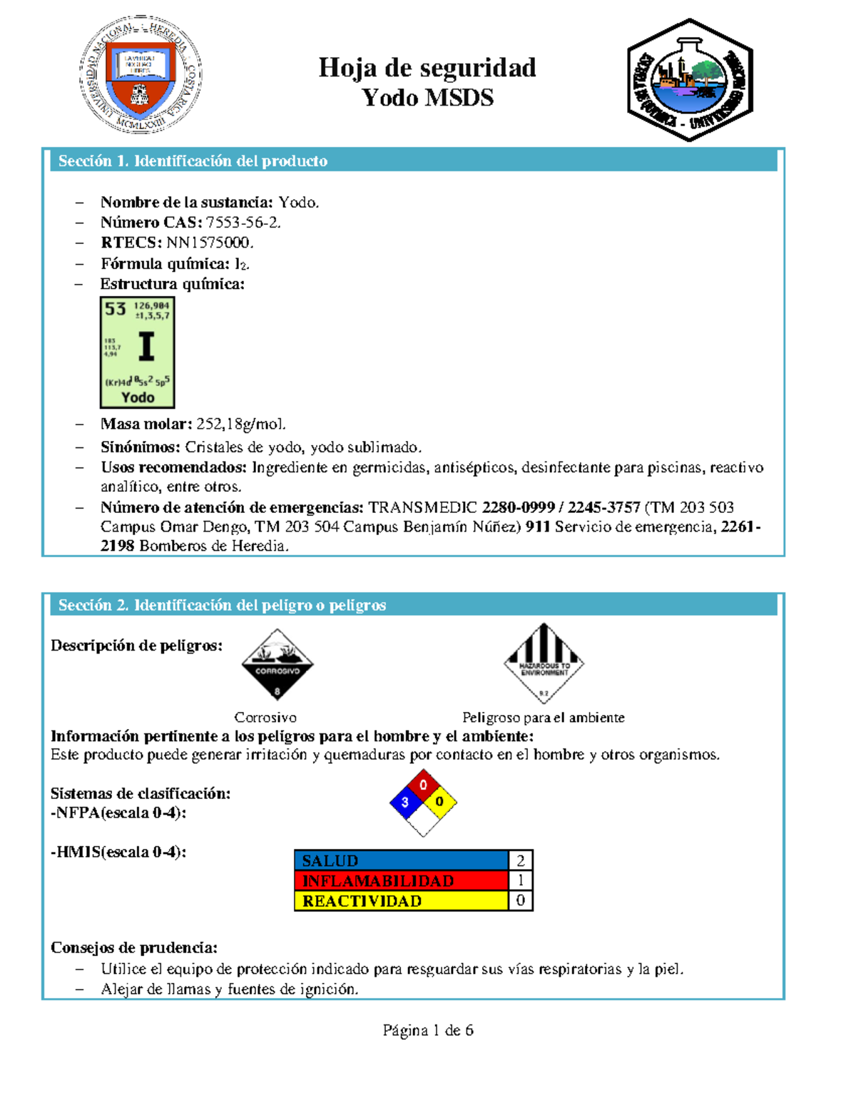 Yodo - Bioseguridad del yodo - Warning: TT: undefined function: 32 Hoja de seguridad Yodo MSDS ...