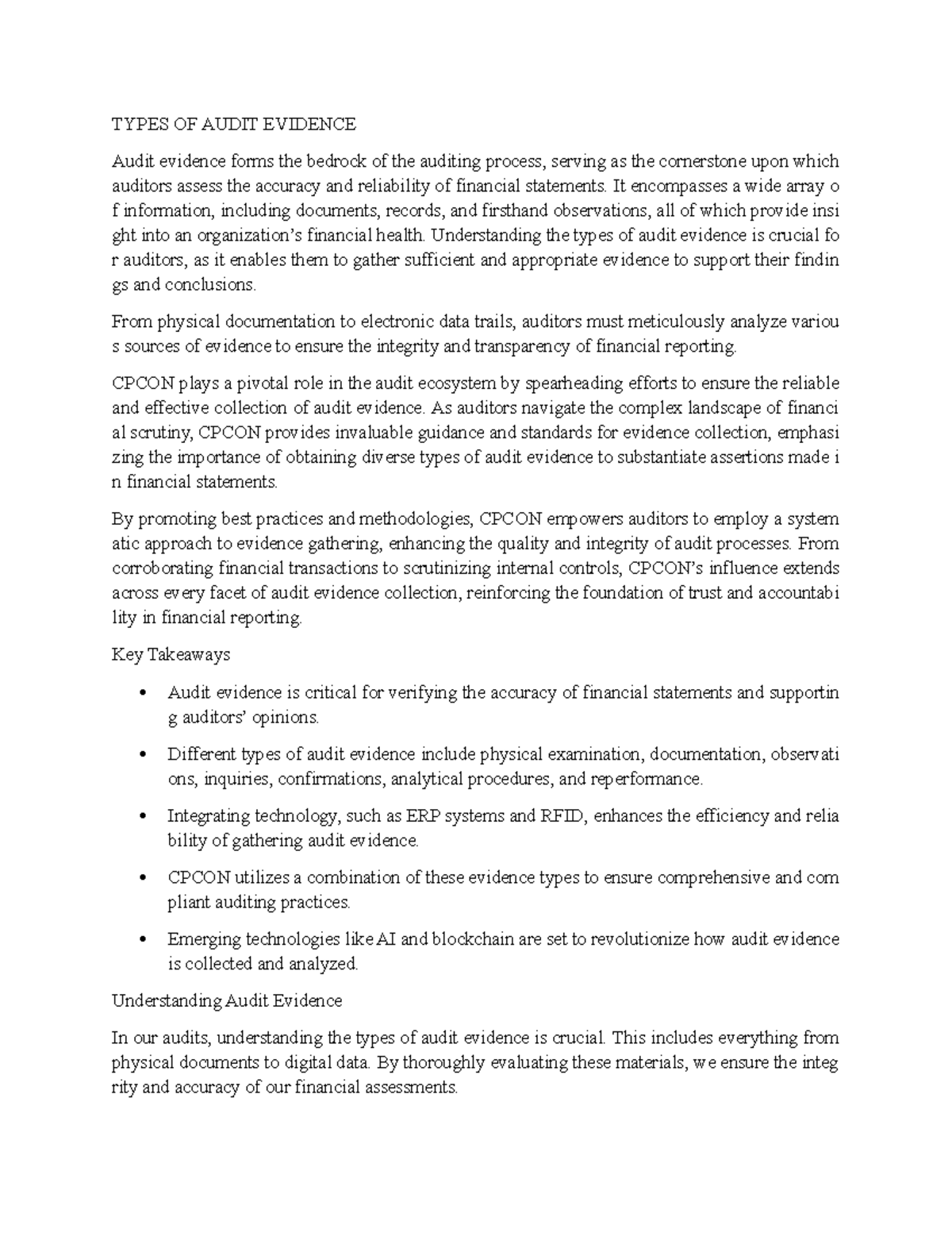 Types of Audit Evidence: A Comprehensive Guide for CPCON Auditors ...