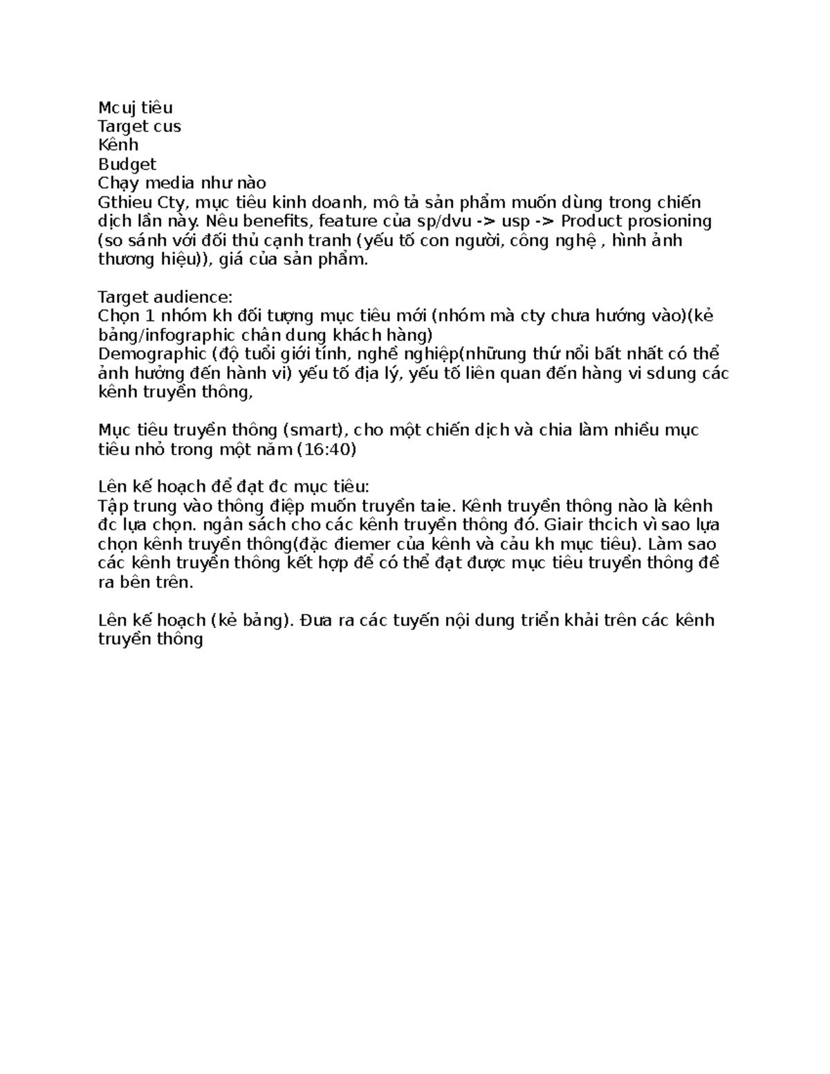 IMC class notes - Mcuj tiêu Target cus Kênh Budget Chạy media như nào ...