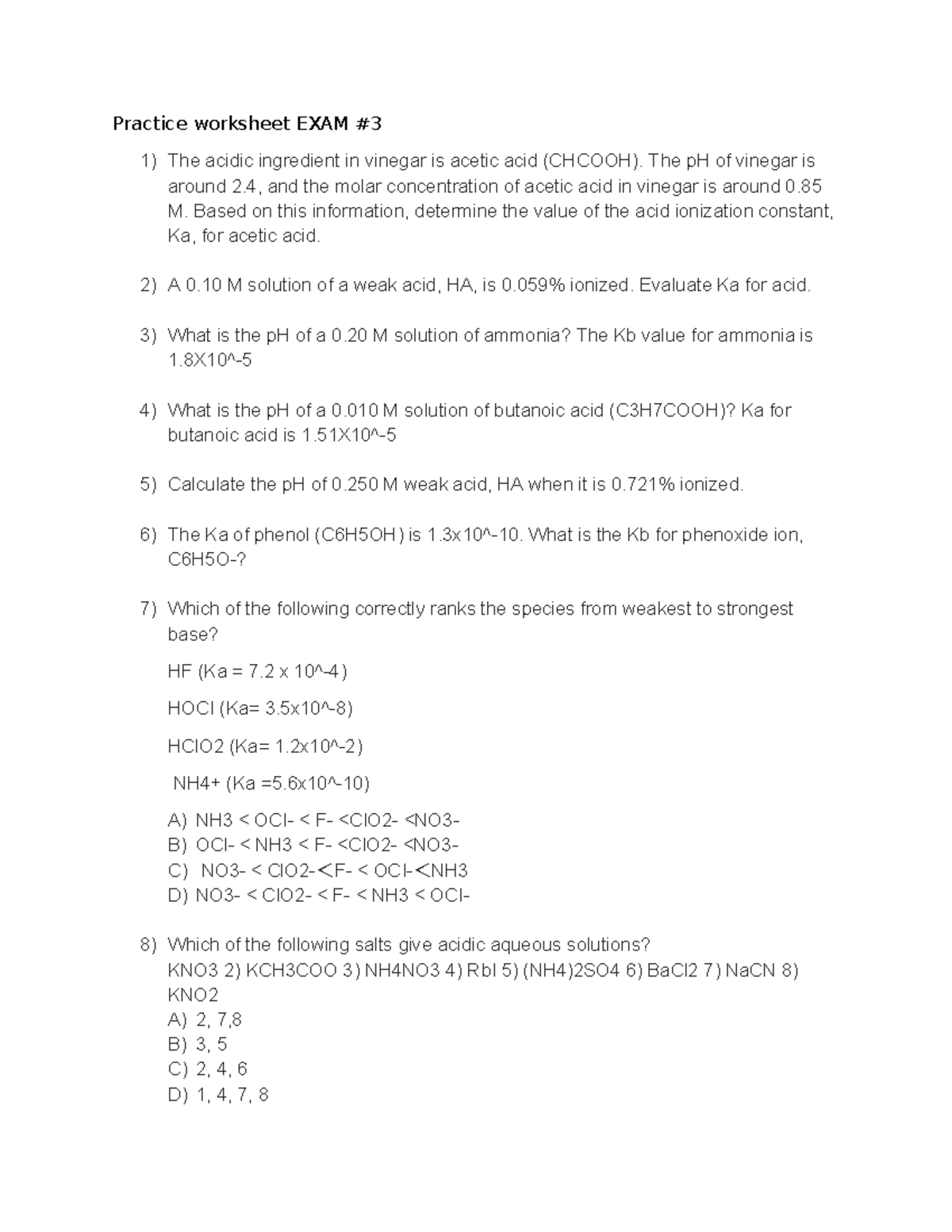Acid-Base Reactions and Buffer Solutions Exam Review (Chem 101) - Studocu