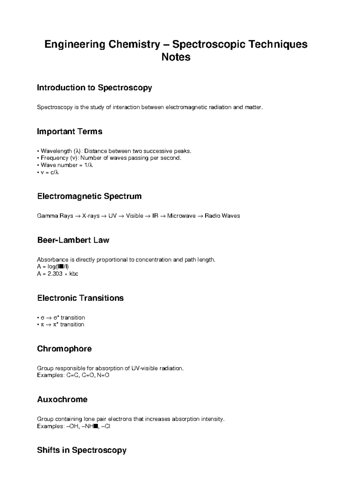 ENG CHEM 101: Spectroscopic Techniques Notes & Key Concepts - Studocu