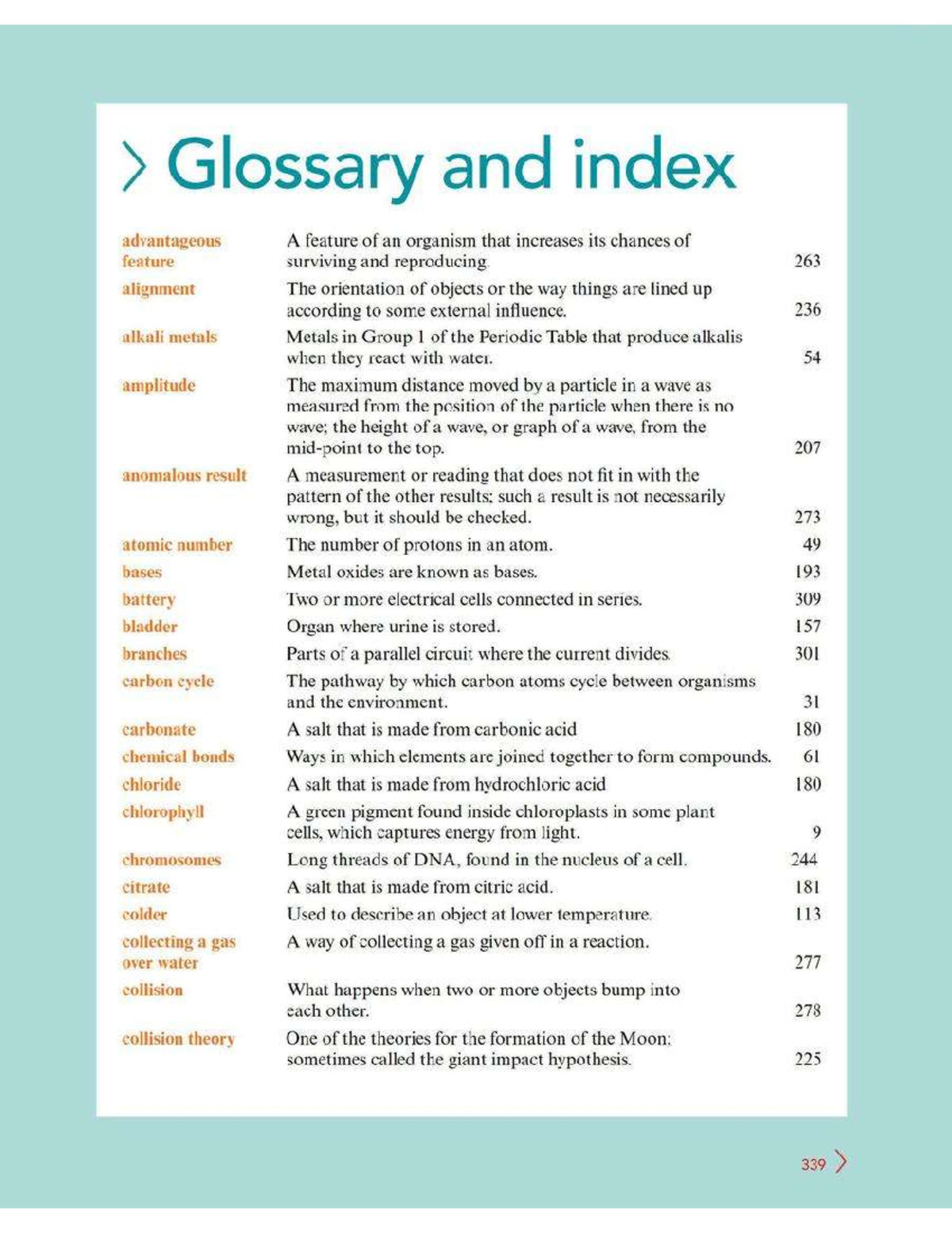 Cambridge Science LB9 (Glossary) - Glossary and index advantageous A ...