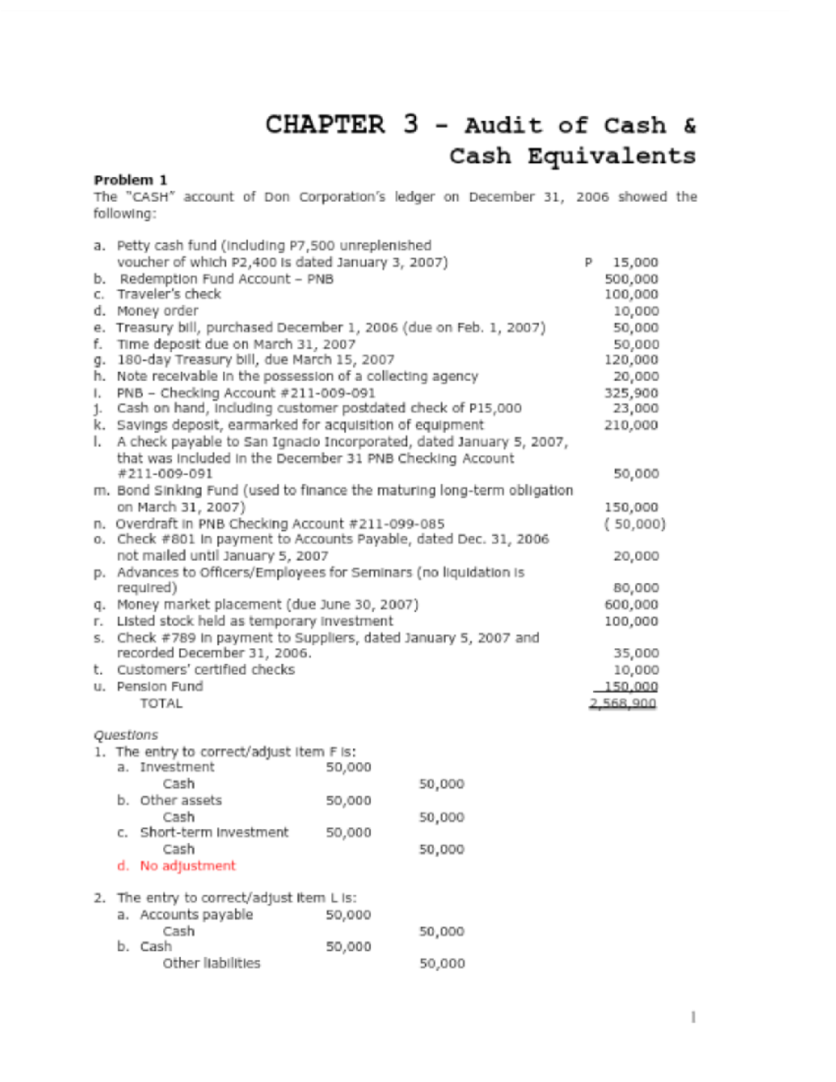 Audit of Cash & Cash Equivalents: Problems & Solutions Analysis - Studocu