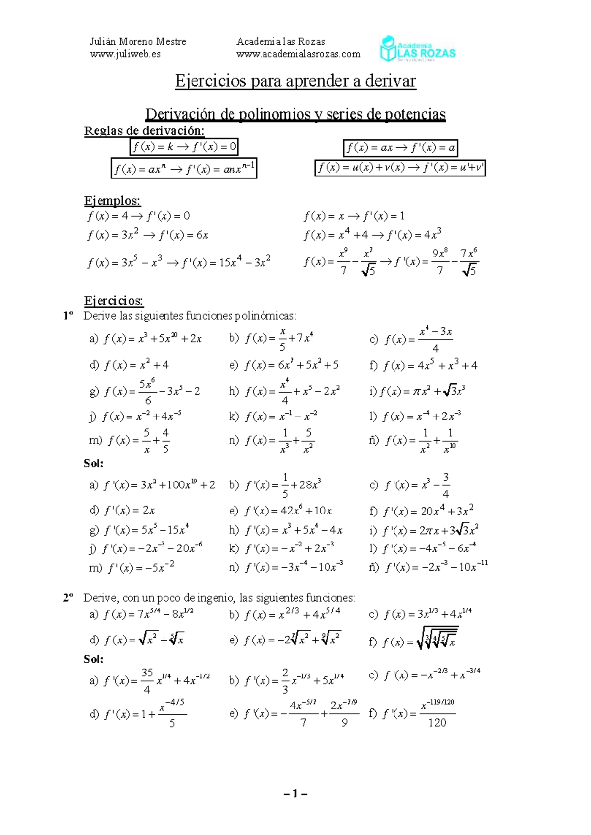 Ejercicios de Derivadas: Polinomios y Funciones (MAT-101) - Studocu