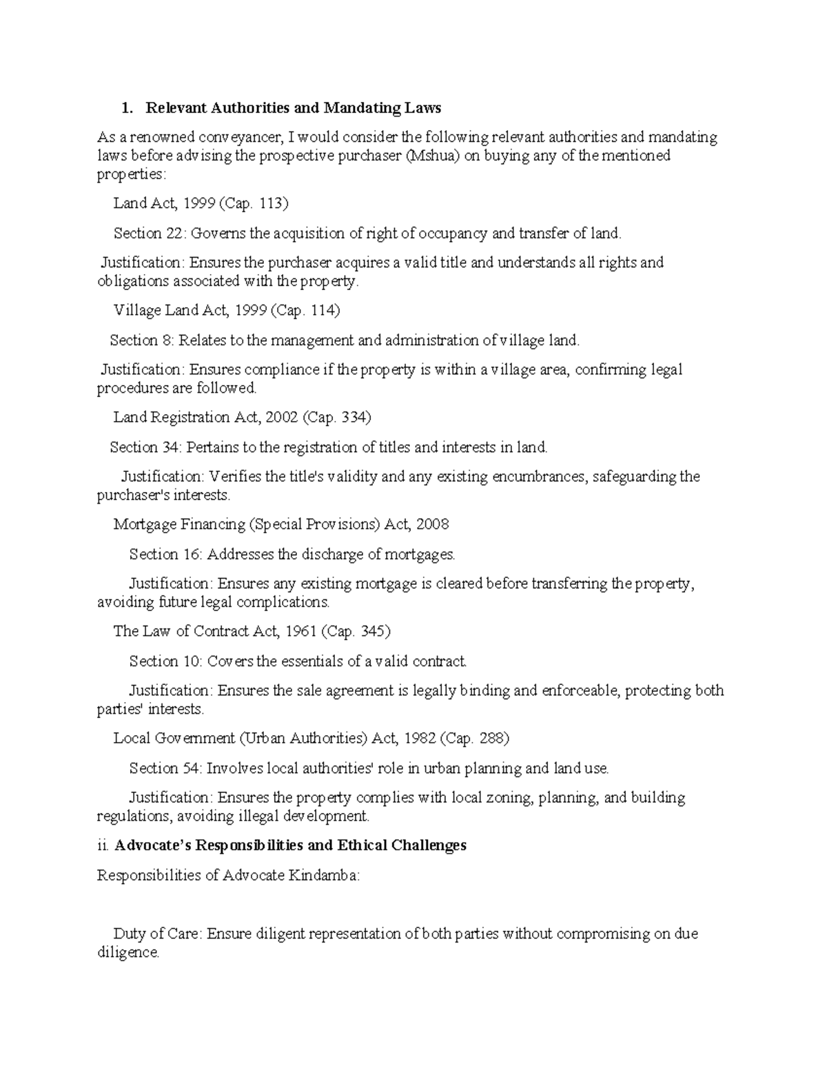 Conveyancing Overview: Relevant Laws & Ethical Responsibilities - Studocu