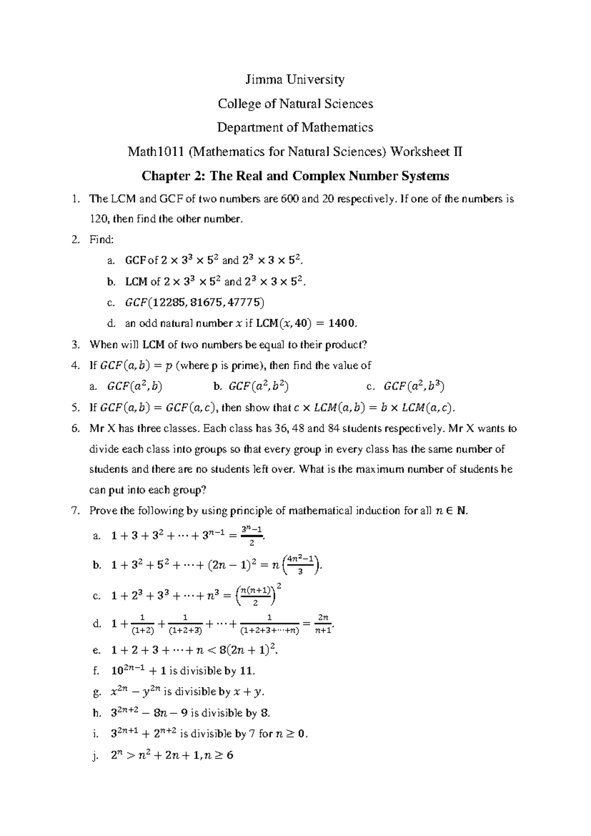 Math1011 Chapter 2 Worksheet: Real & Complex Number Systems - Studocu