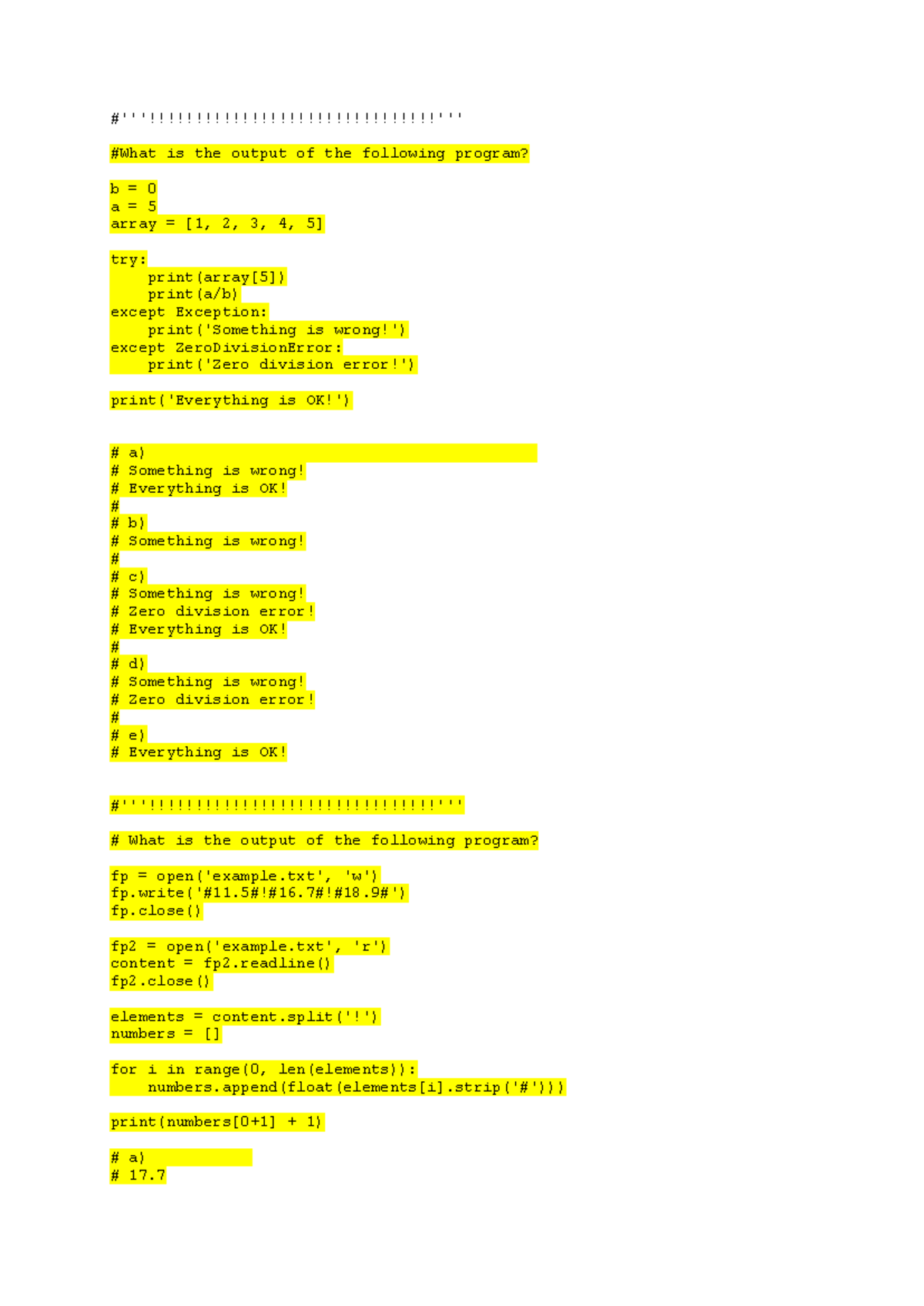 Final Exam Review: Python Programming Concepts and Outputs - Studocu