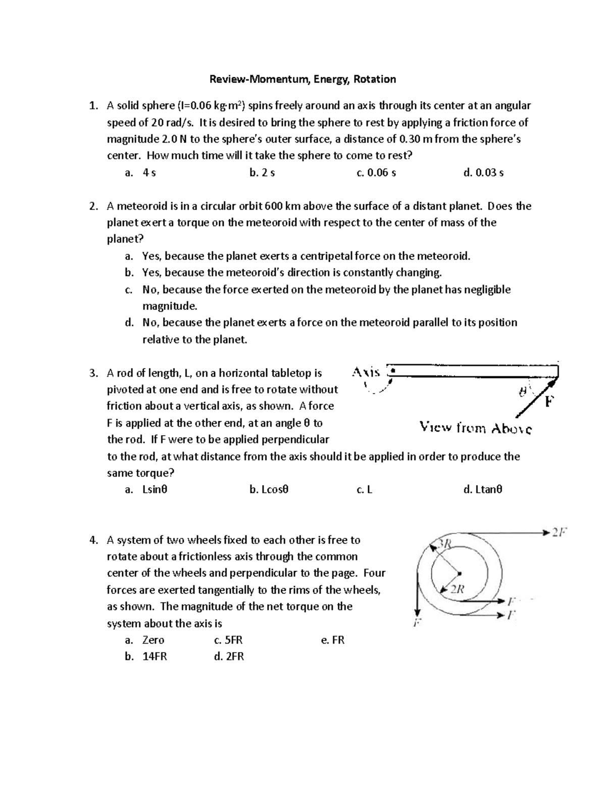 Unit Review: Energy and Rotation Concepts in Physics (PHYS 101) - Studocu