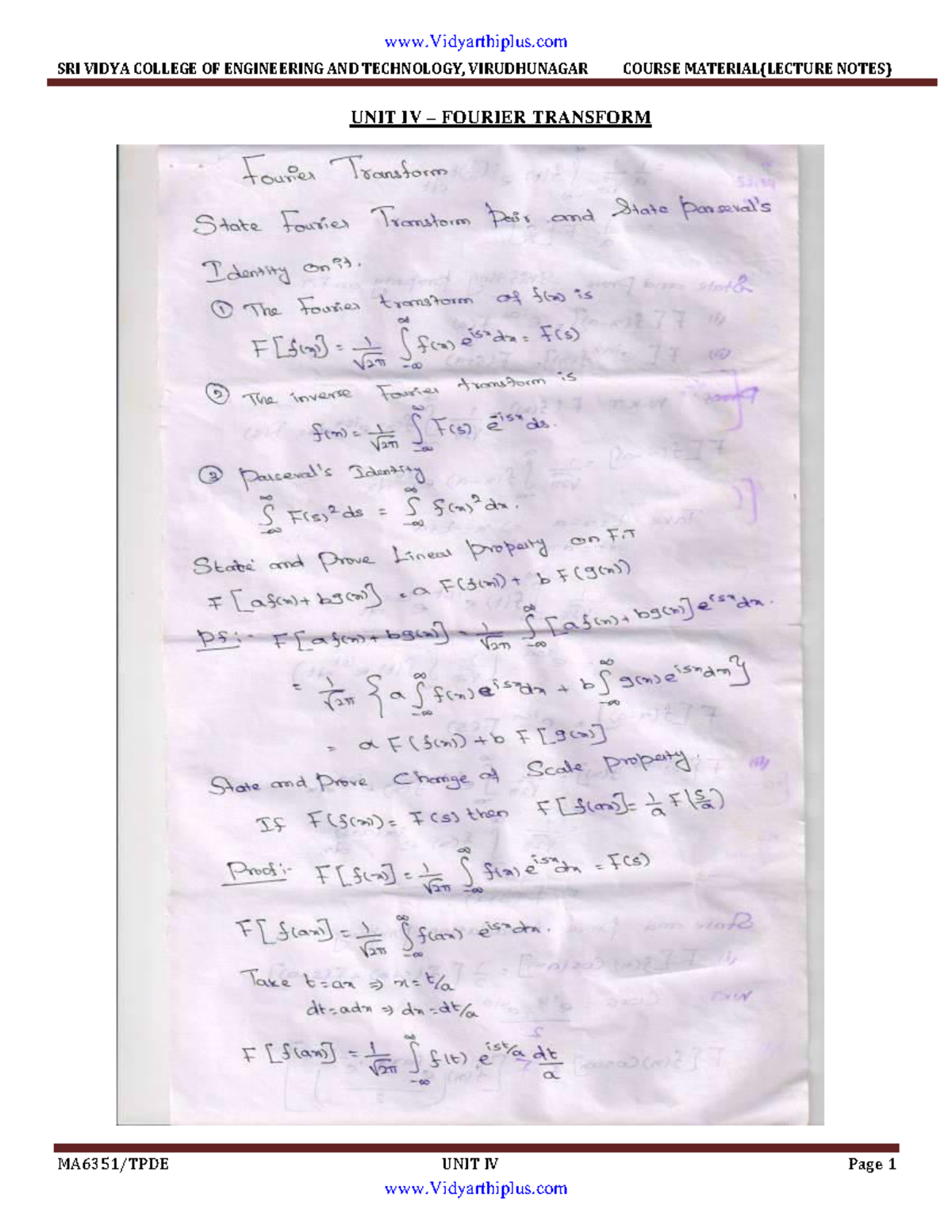 DM 4 - Lecture notes UNIT4 - SRI VIDYA COLLEGE OF ENGINEERING AND ...