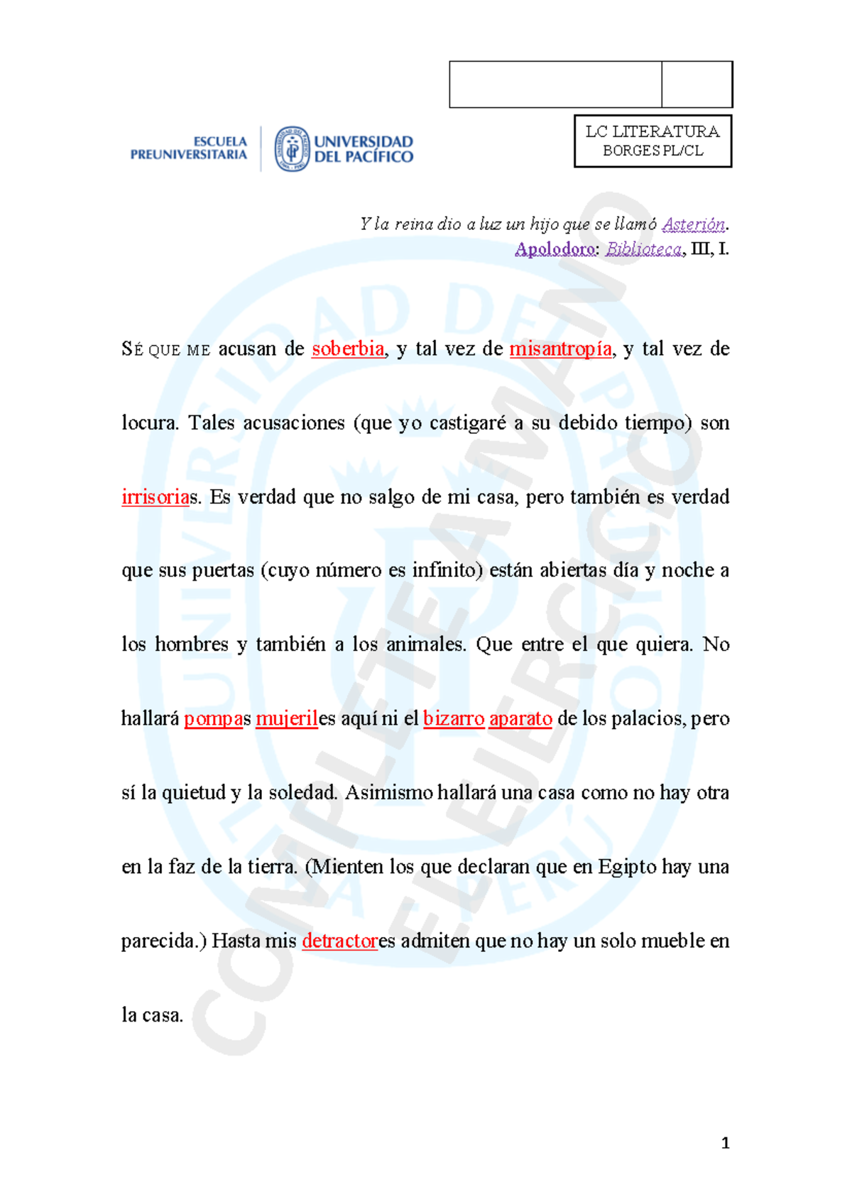 LC Literatura Completa: Análisis de "La casa de Asterión" - PD 1 Ad L 1 ...