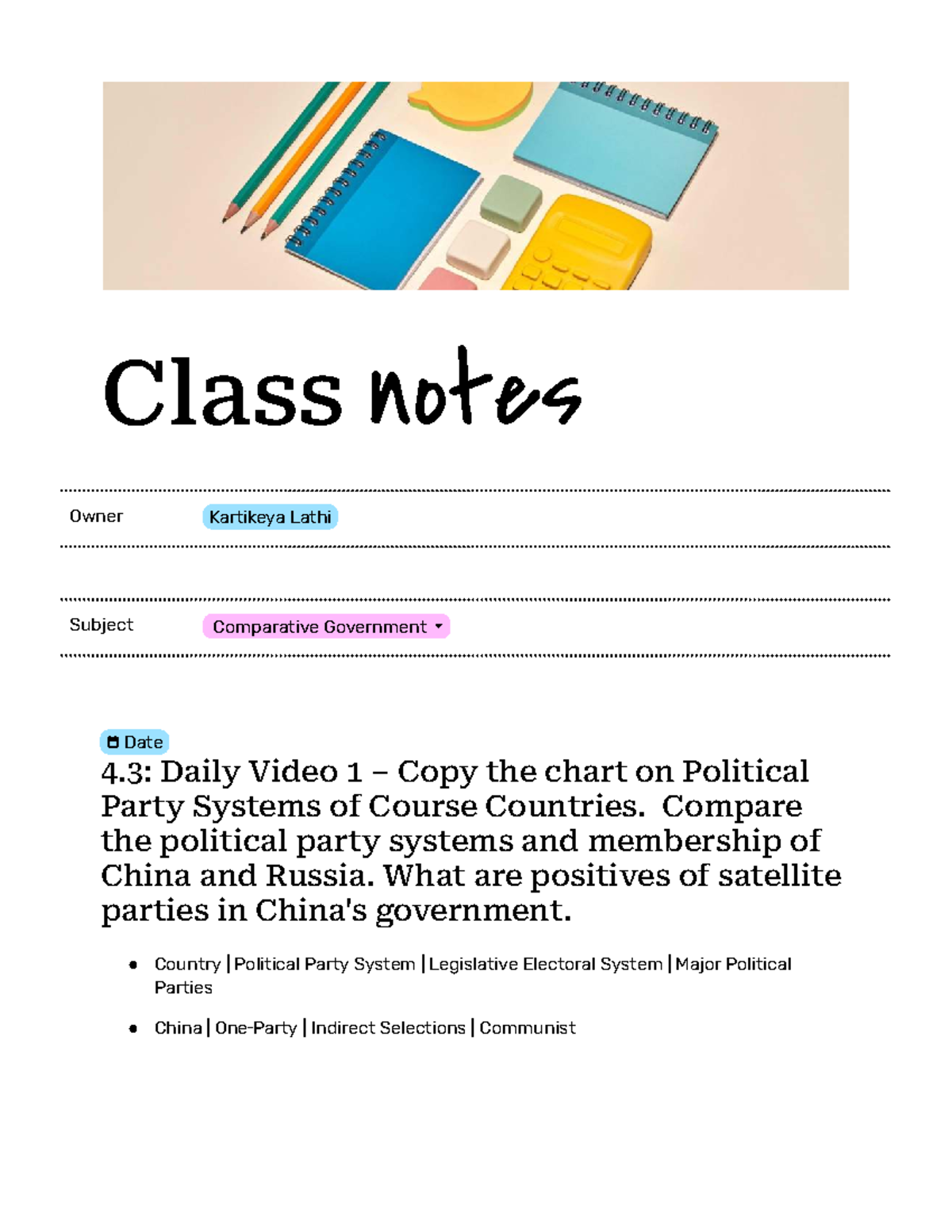 Comparative Government Class Notes: Political Party Systems Analysis ...