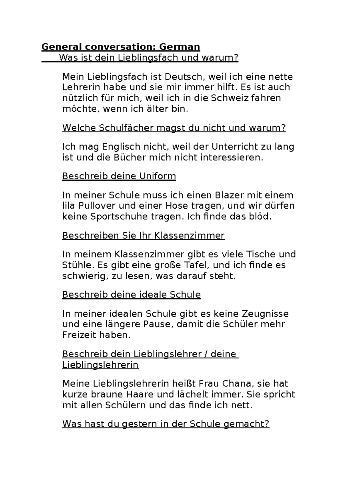 General conversation-german - General conversation: German Was ist dein ...
