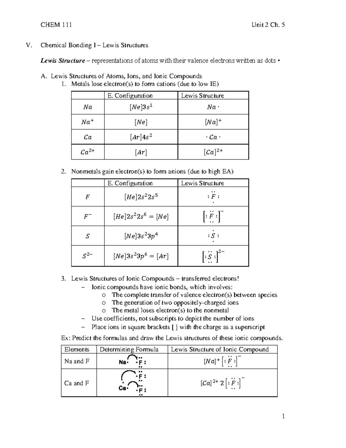 CHEM 111 Unit 2 Ch. 5: Lewis Structures & Molecular Geometry - Studocu