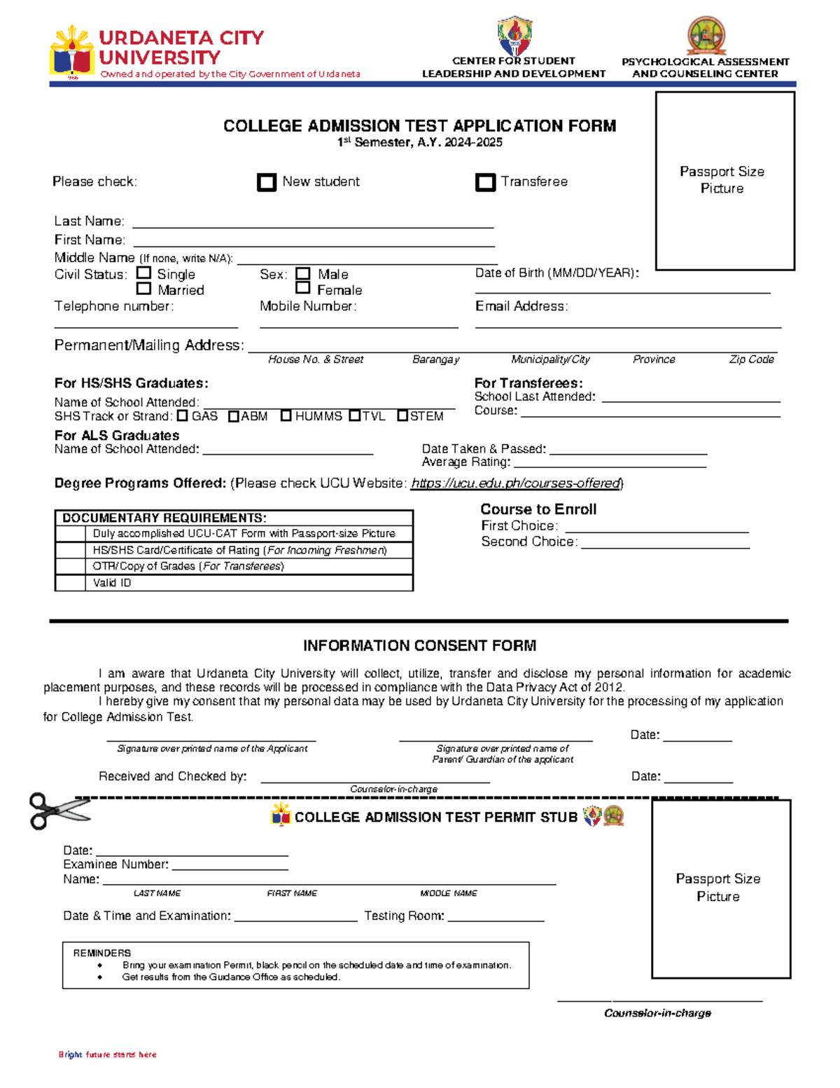 UCU-CAT- Application Form for 1st Semester A.Y. 2024-2025 - Studocu
