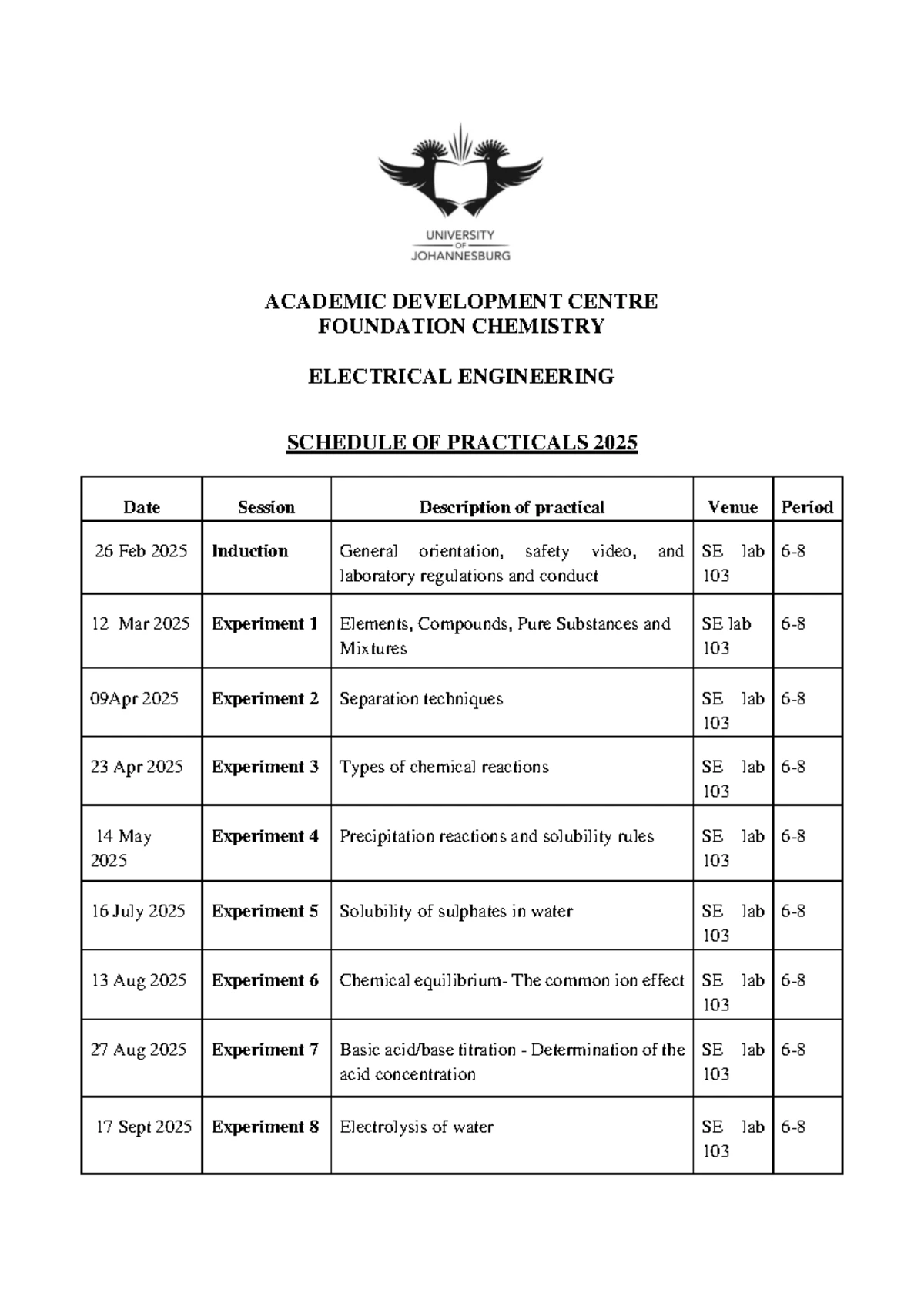 UJ Transport Circular: Updated Bus Schedule Effective Feb 10, 2025 ...