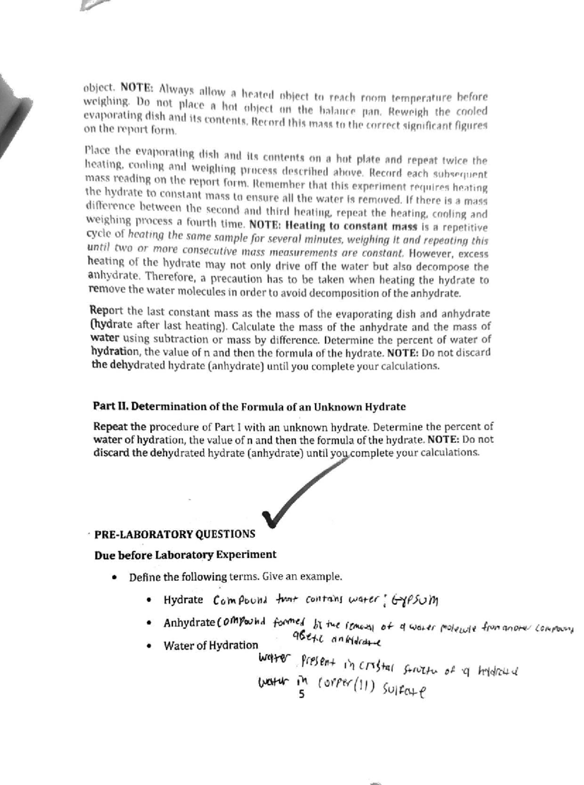 Lab Report: Determining the Formula of Hydrates (CHEM 101) - Studocu