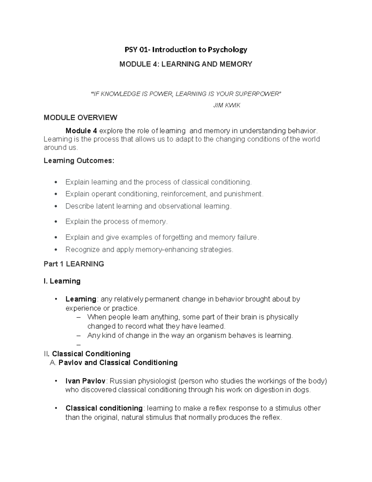 Module-4-Intro-to-Psychology - PSY 01- Introduction to Psychology ...