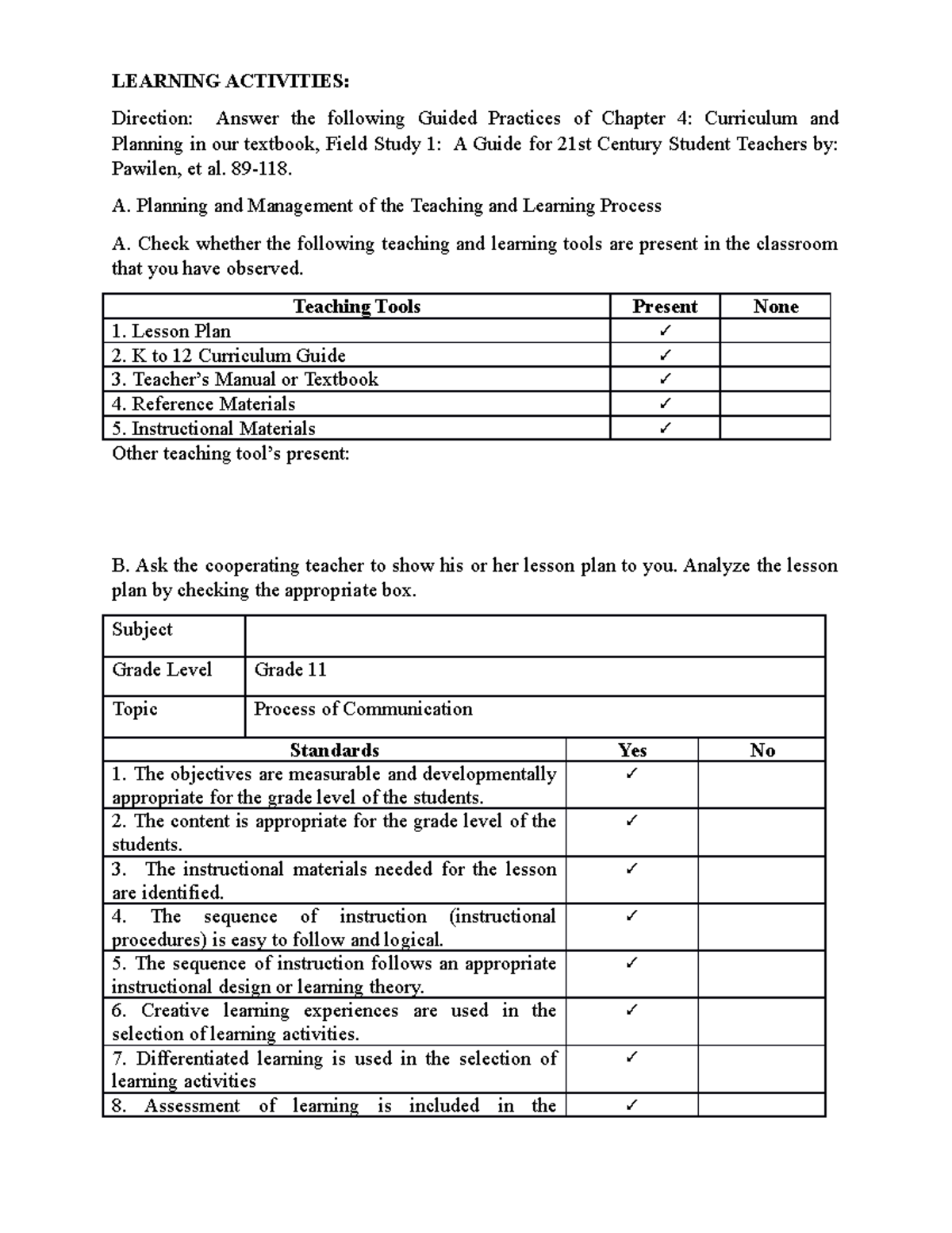 Field Study 1: Guided Practices and Observations in Teaching (11) - Studocu