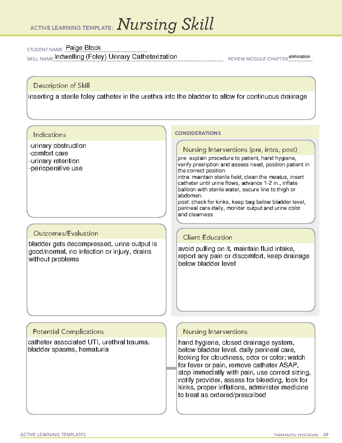 Active Learning Template: Nursing Skill A9 - Foley Catheterization ...
