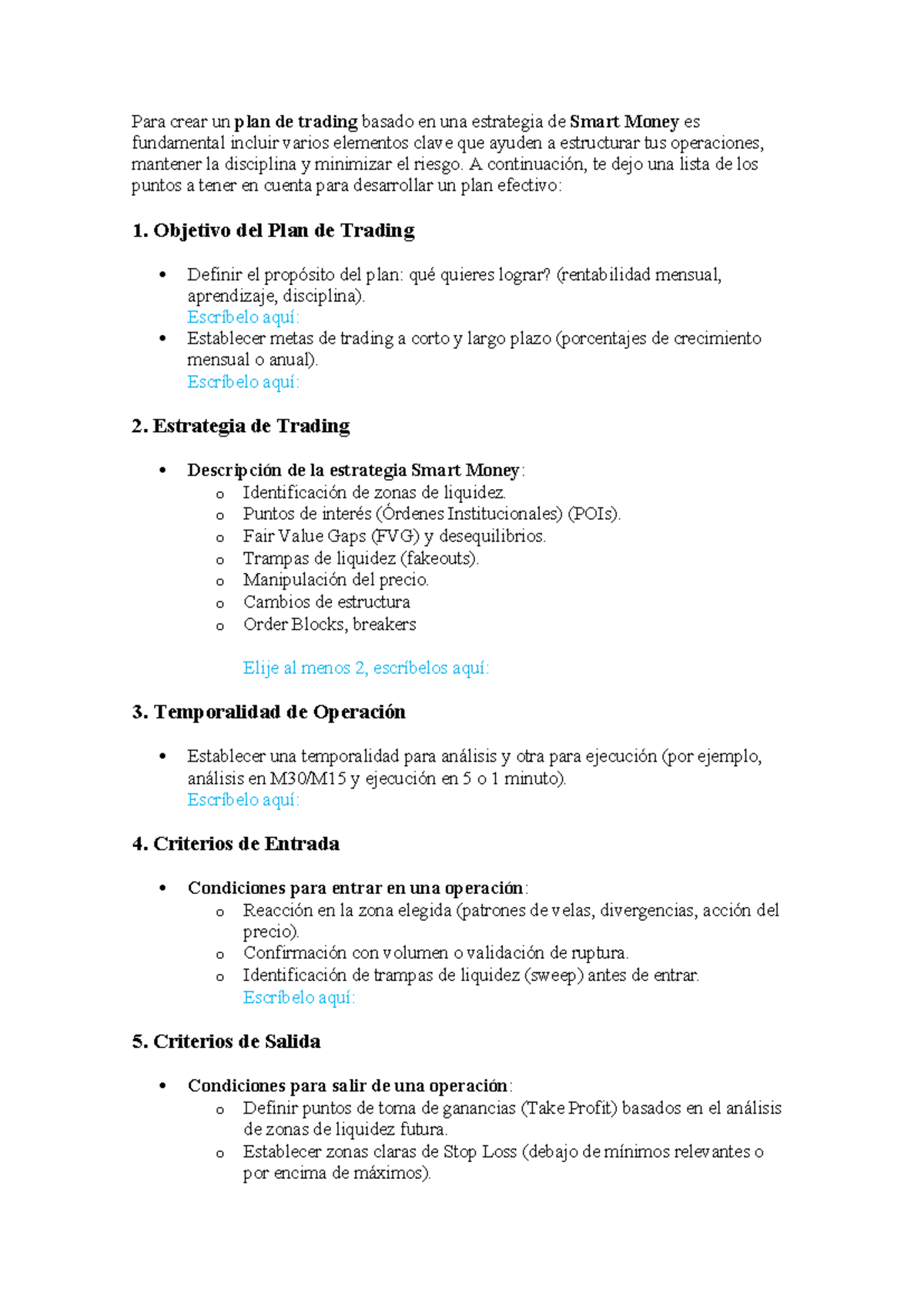 Crear un Plan de Trading Efectivo: Estrategia Smart Money - Studocu