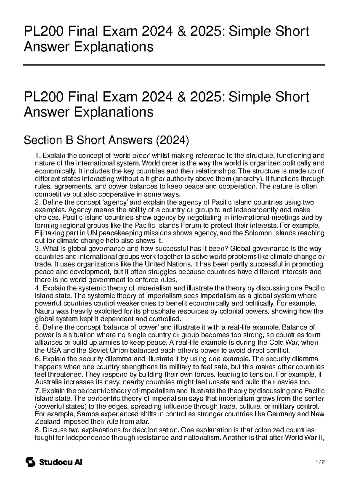 PL200 Final Exam 2024-2025: Short Answer Explanations - Studocu