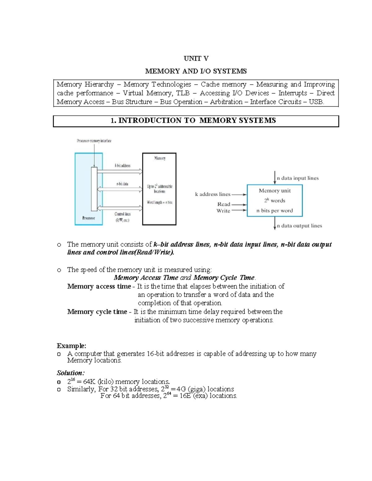 CA - UNIT V MEMORY AND SYSTEMS: Hierarchy, Technologies, and ...