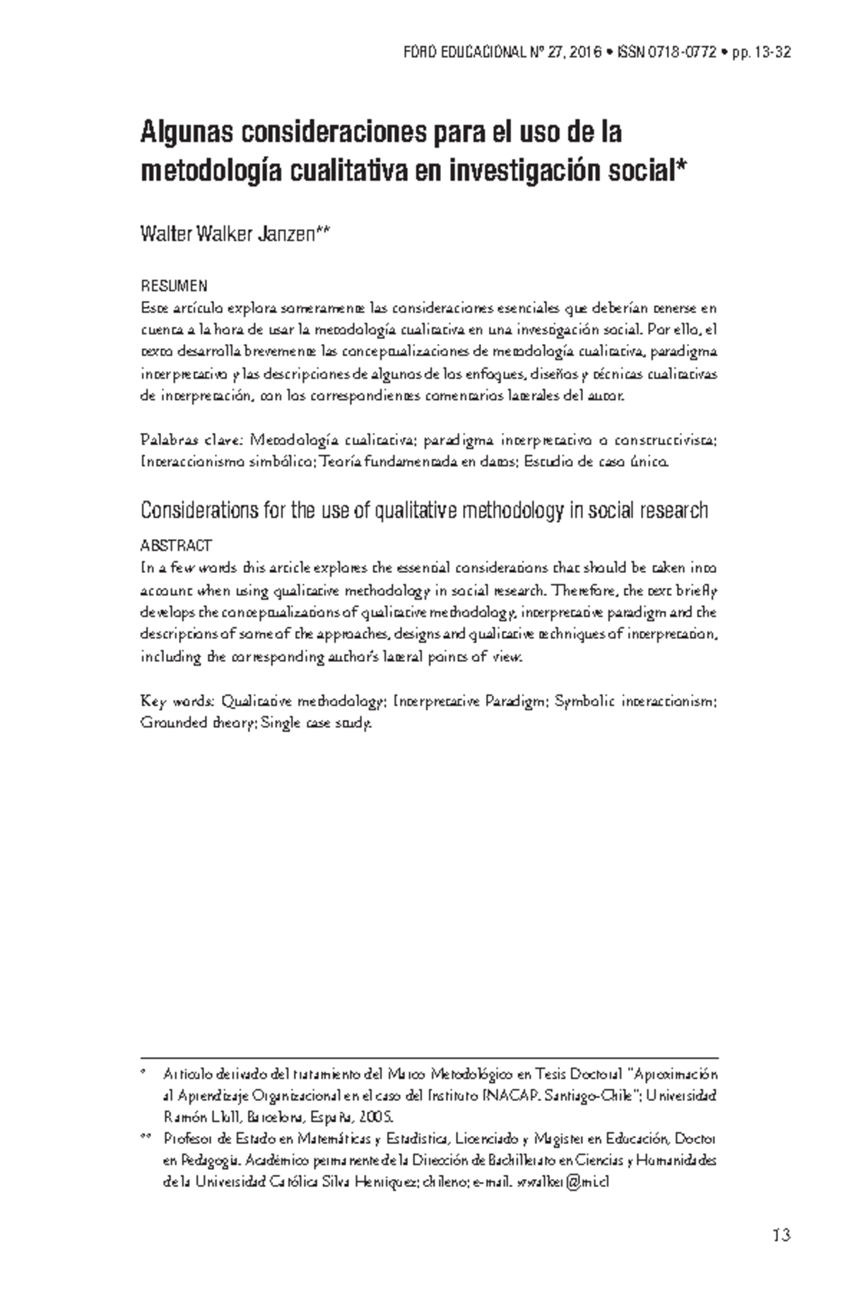 Consideraciones sobre Metodología Cualitativa en Investigación Social ...