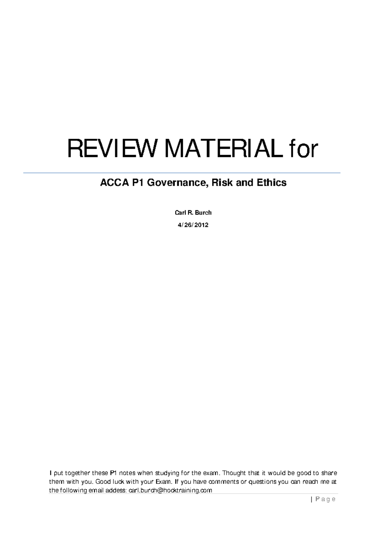 Notes for Governance Risk and Ethics - | P a g e REVIEW MATERIAL for ...