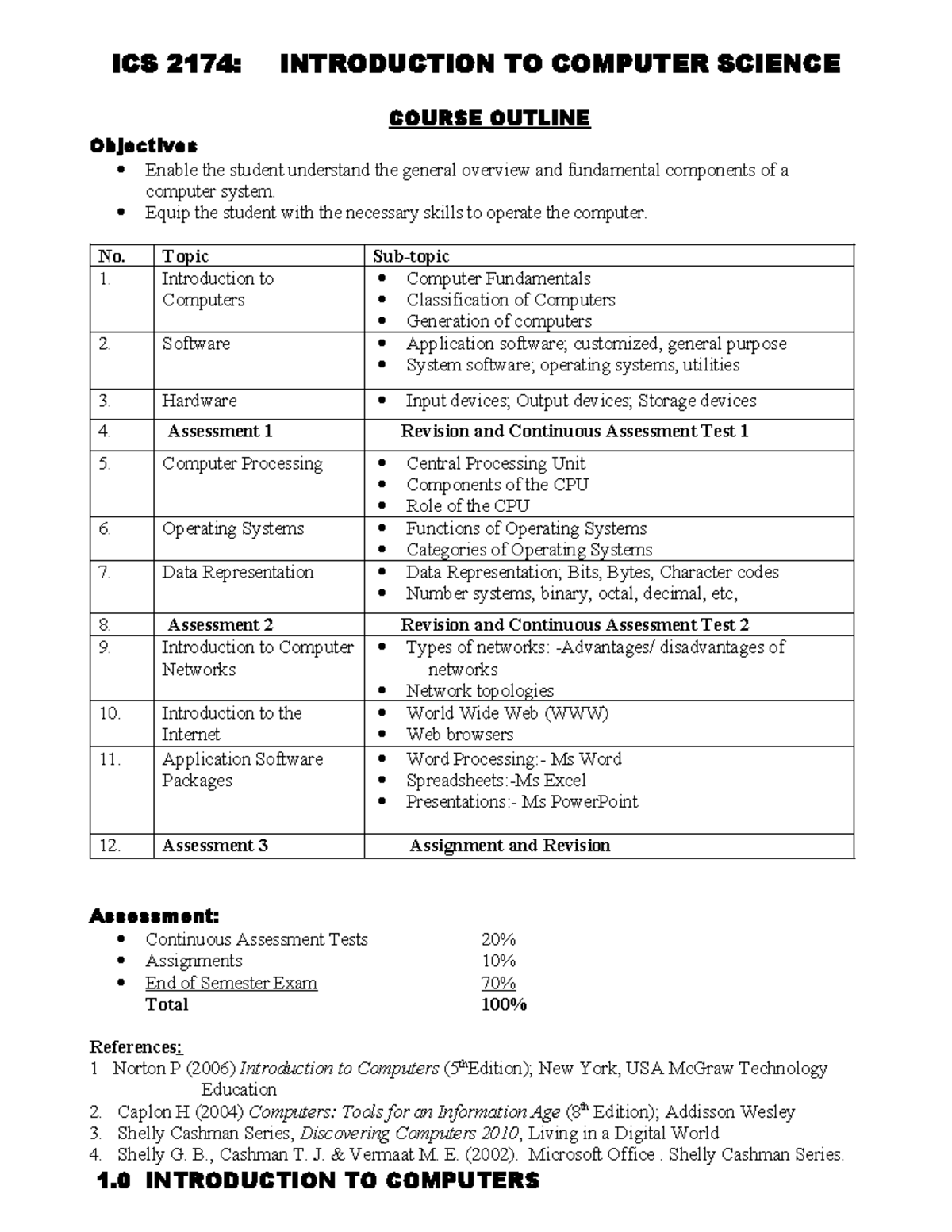 ICS 2174 Lecture Notes: Introduction to Computer Science 2023 - Studocu