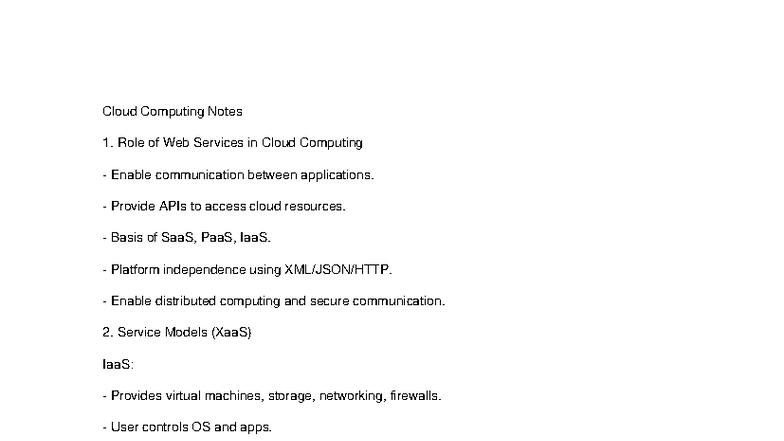 Cloud Computing Notes: Web Services & Service Models - Studocu